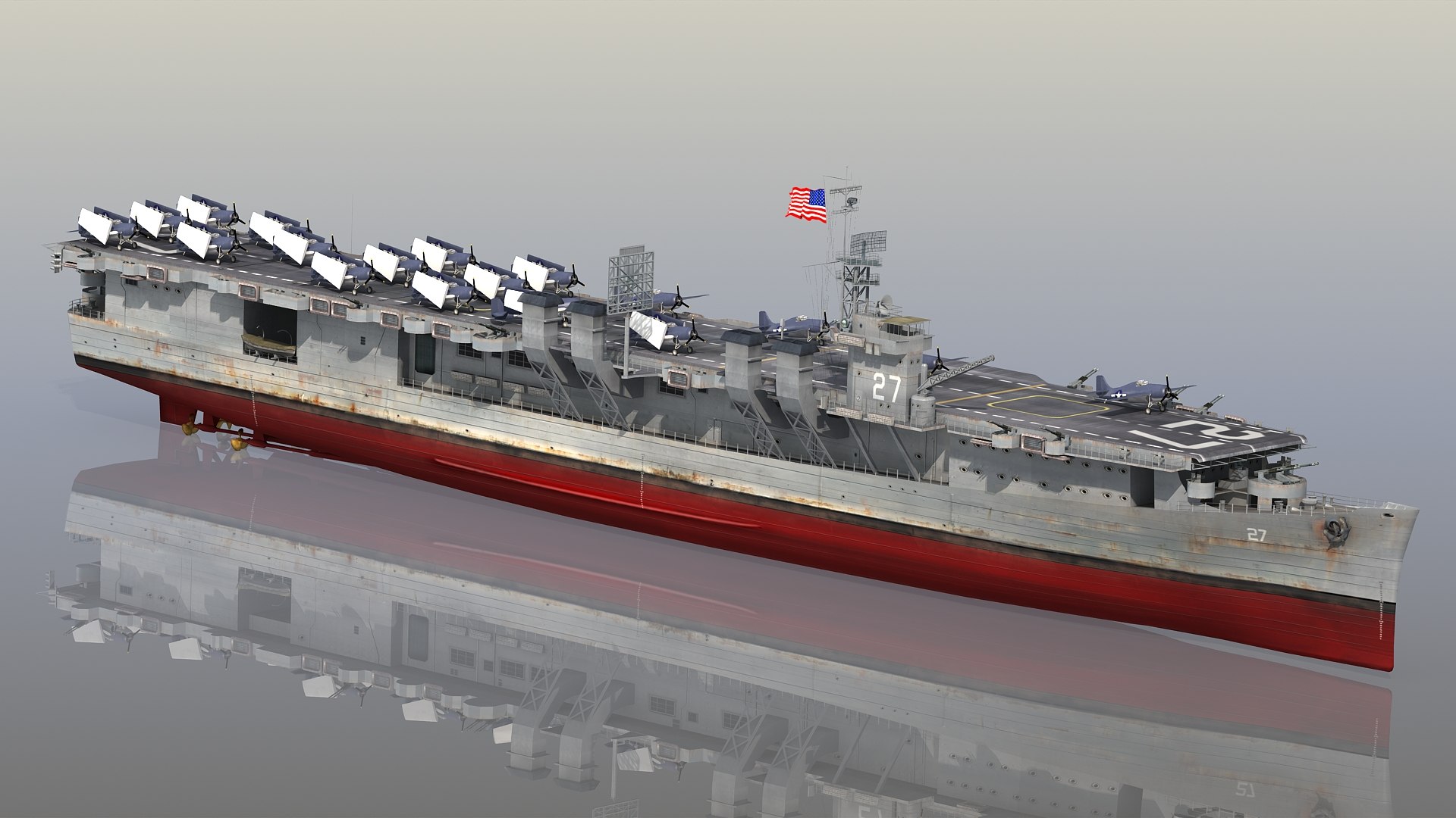 3D USS Langley CVL-27 Independence-class light aircraft carrier model ...