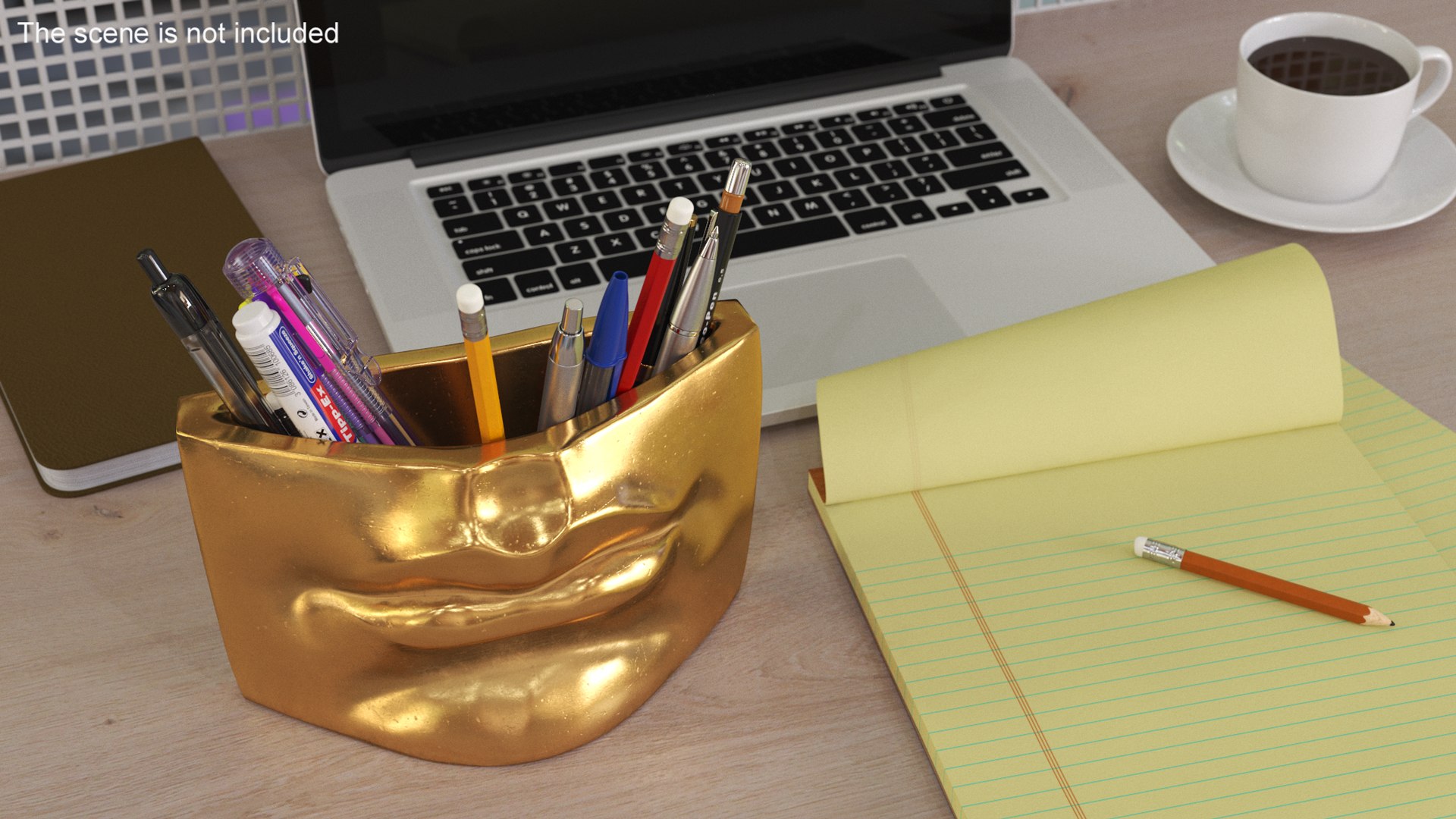 3D Michelangelo David Lips Decor Gold With Pens - TurboSquid 2270639