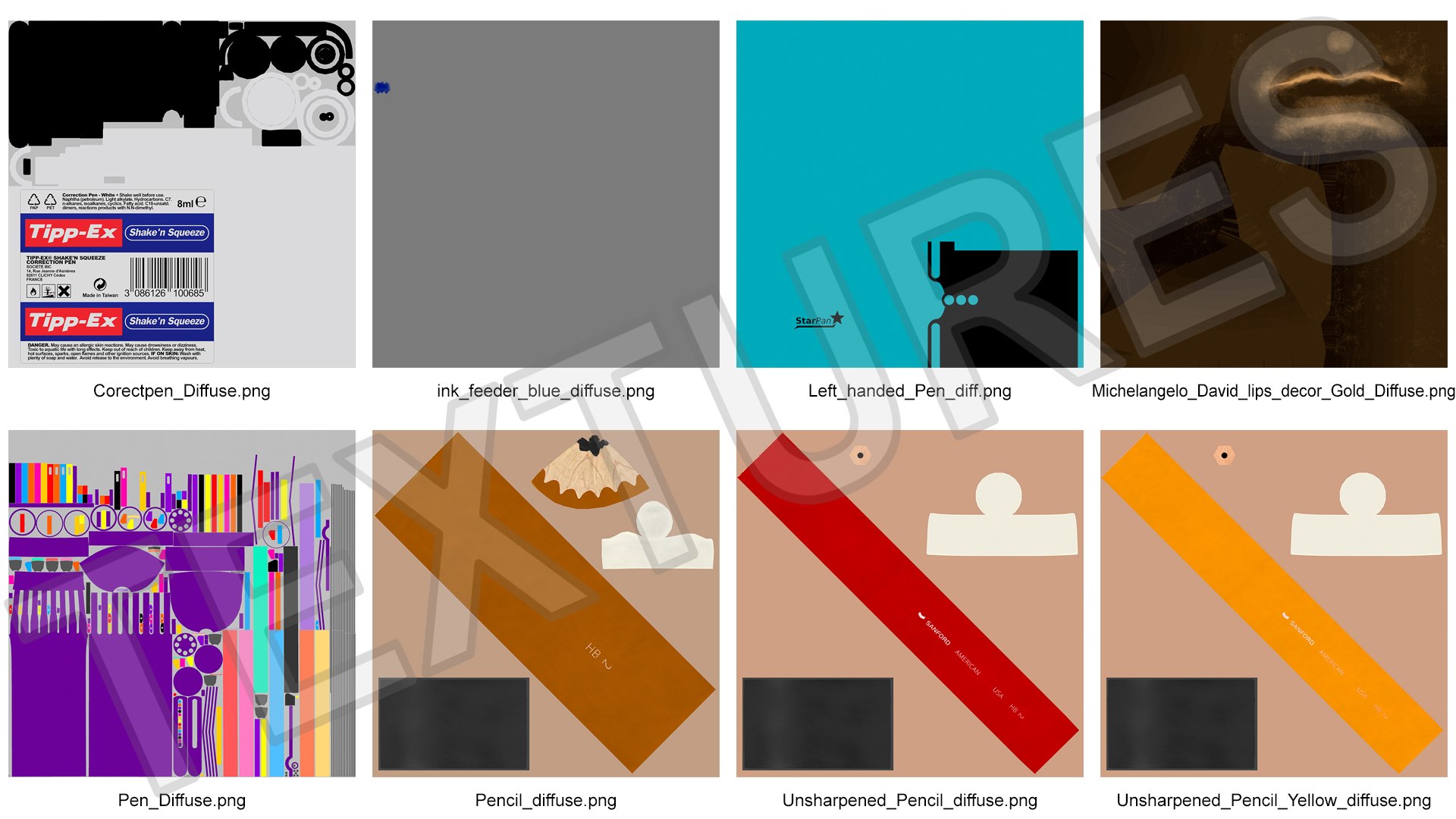 3D Michelangelo David Lips Decor Gold With Pens - TurboSquid 2270639