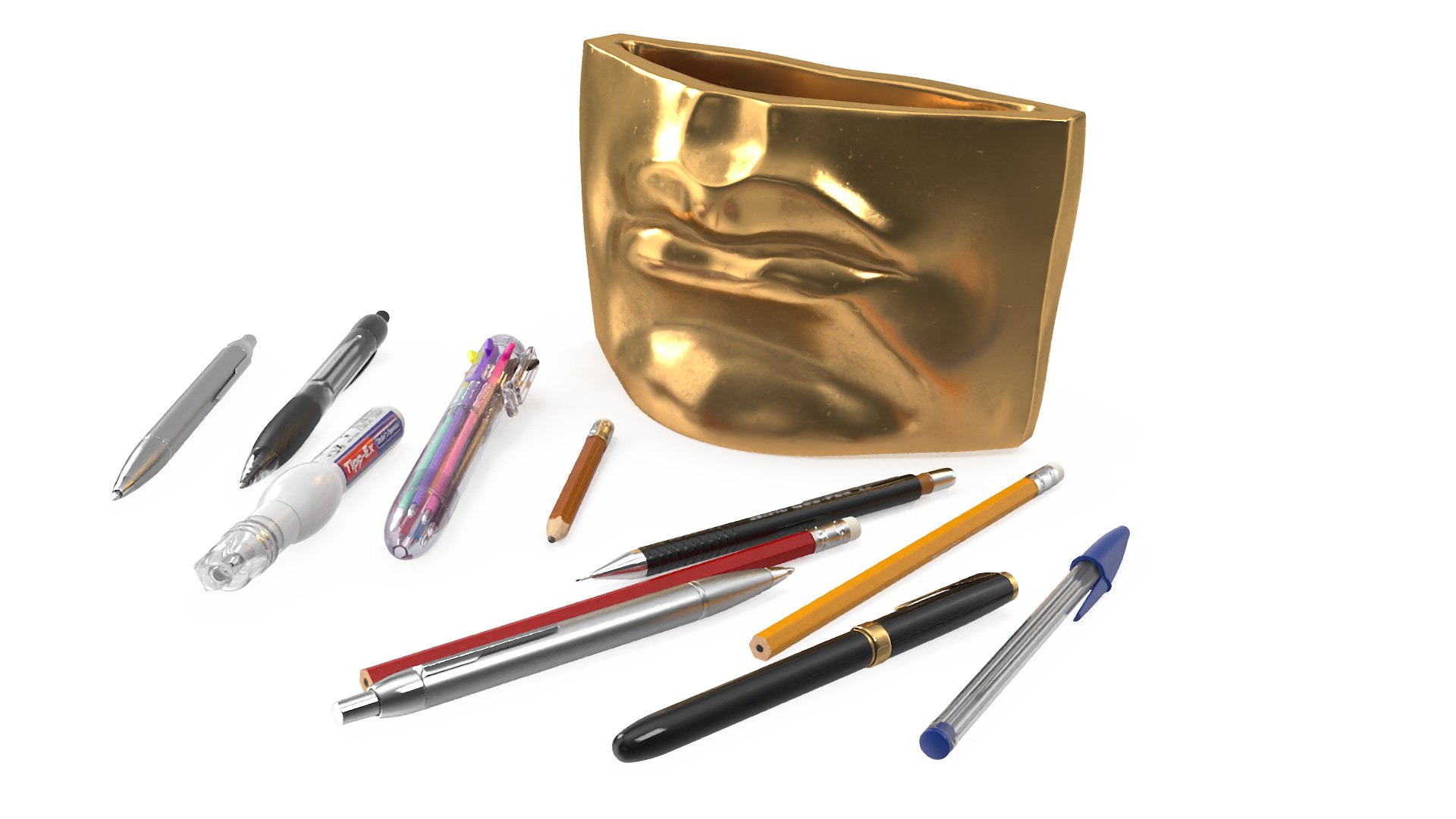 3D Michelangelo David Lips Decor Gold With Pens - TurboSquid 2270639