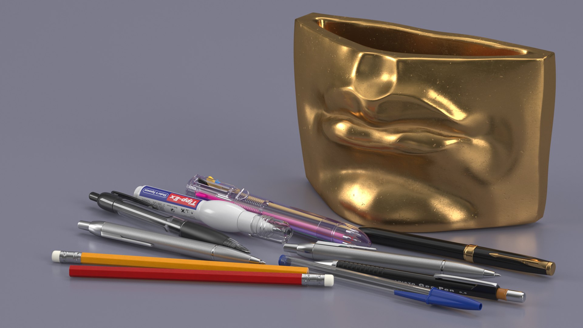 3D Michelangelo David Lips Decor Gold With Pens - TurboSquid 2270639