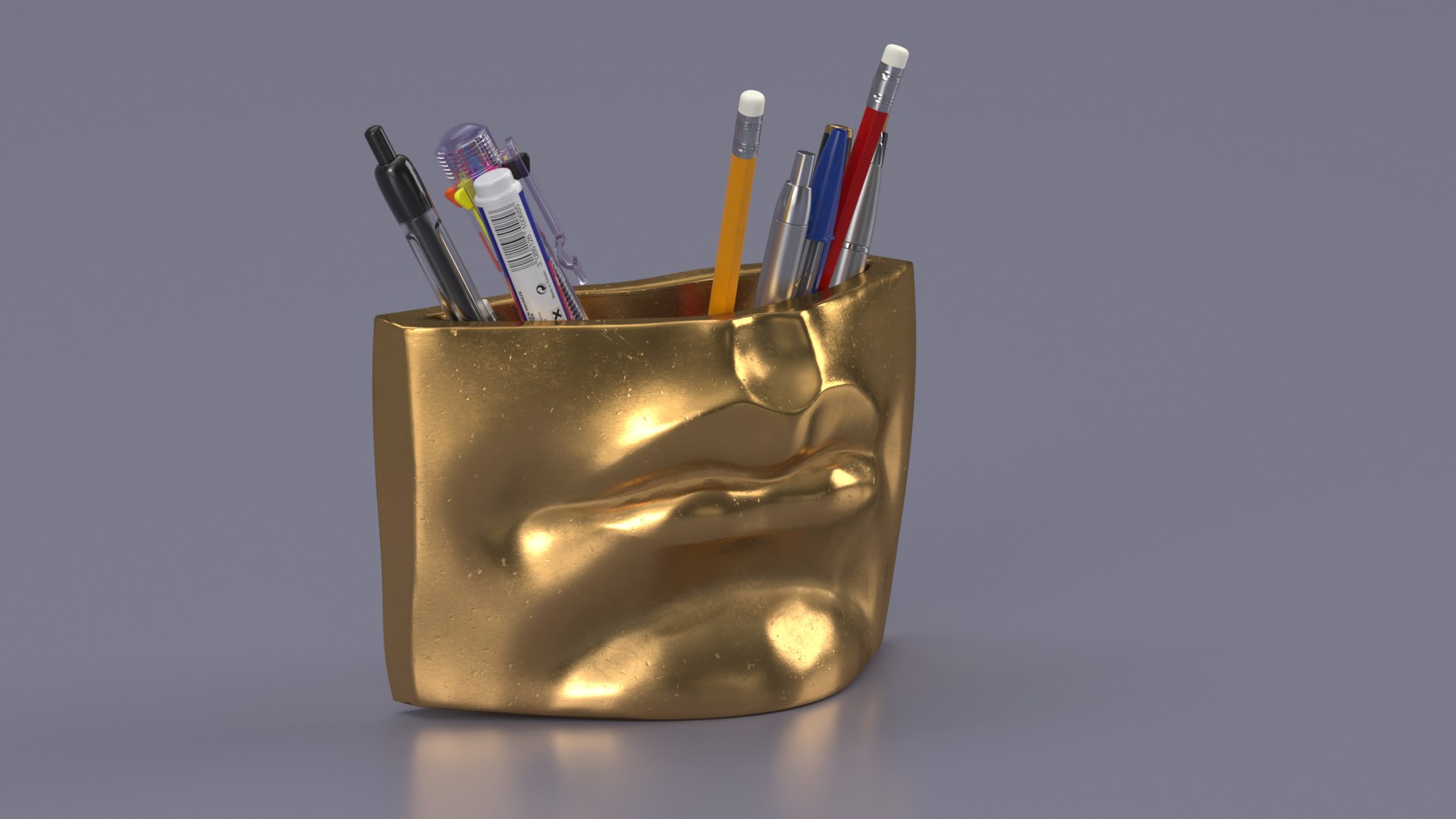 3D Michelangelo David Lips Decor Gold With Pens - TurboSquid 2270639