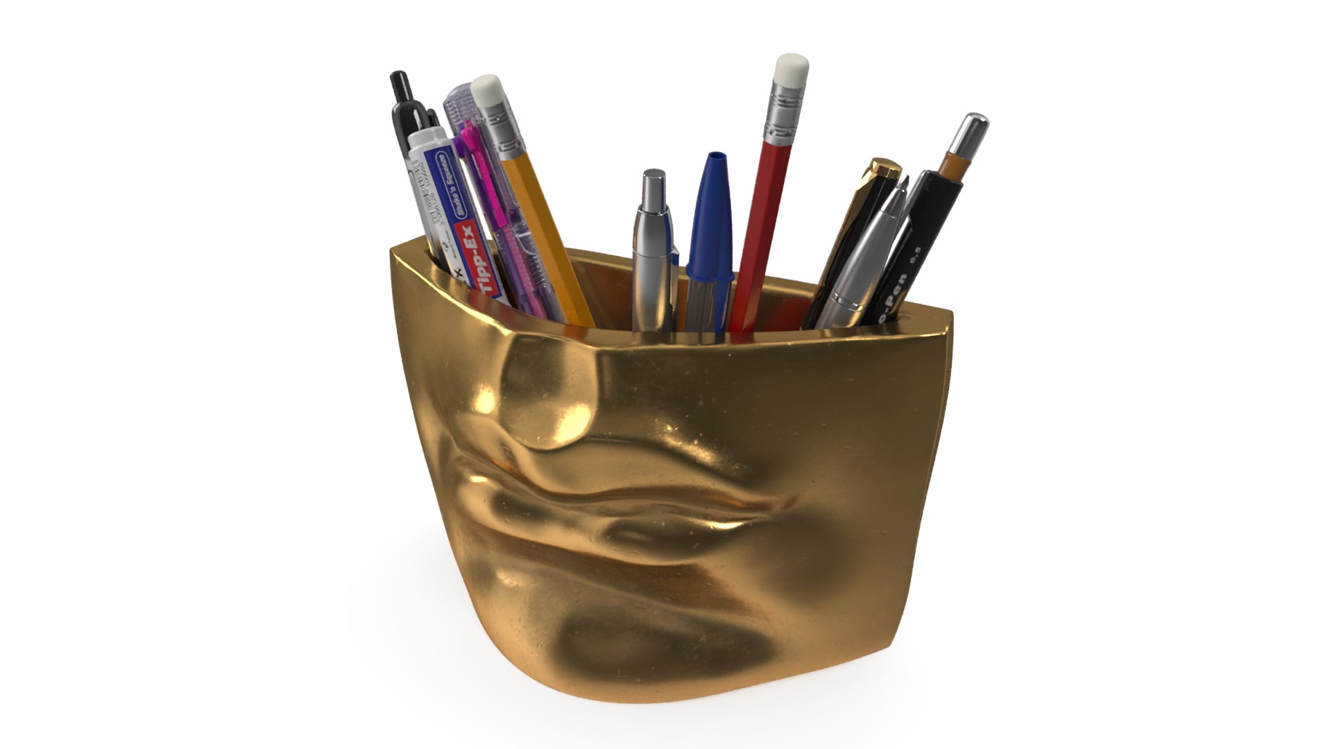 3D Michelangelo David Lips Decor Gold With Pens - TurboSquid 2270639