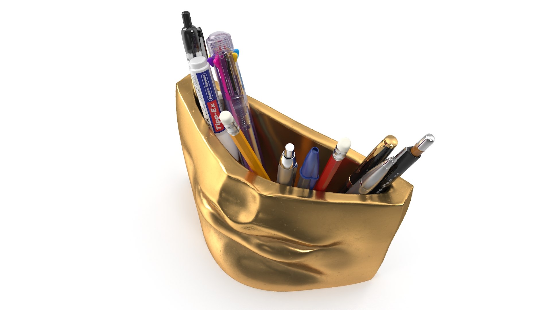 3D Michelangelo David Lips Decor Gold With Pens - TurboSquid 2270639