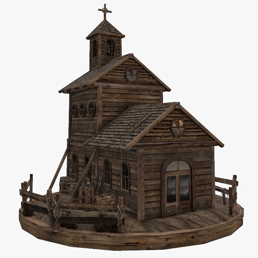 3D Model Old West Church Wooden - TurboSquid 1352170