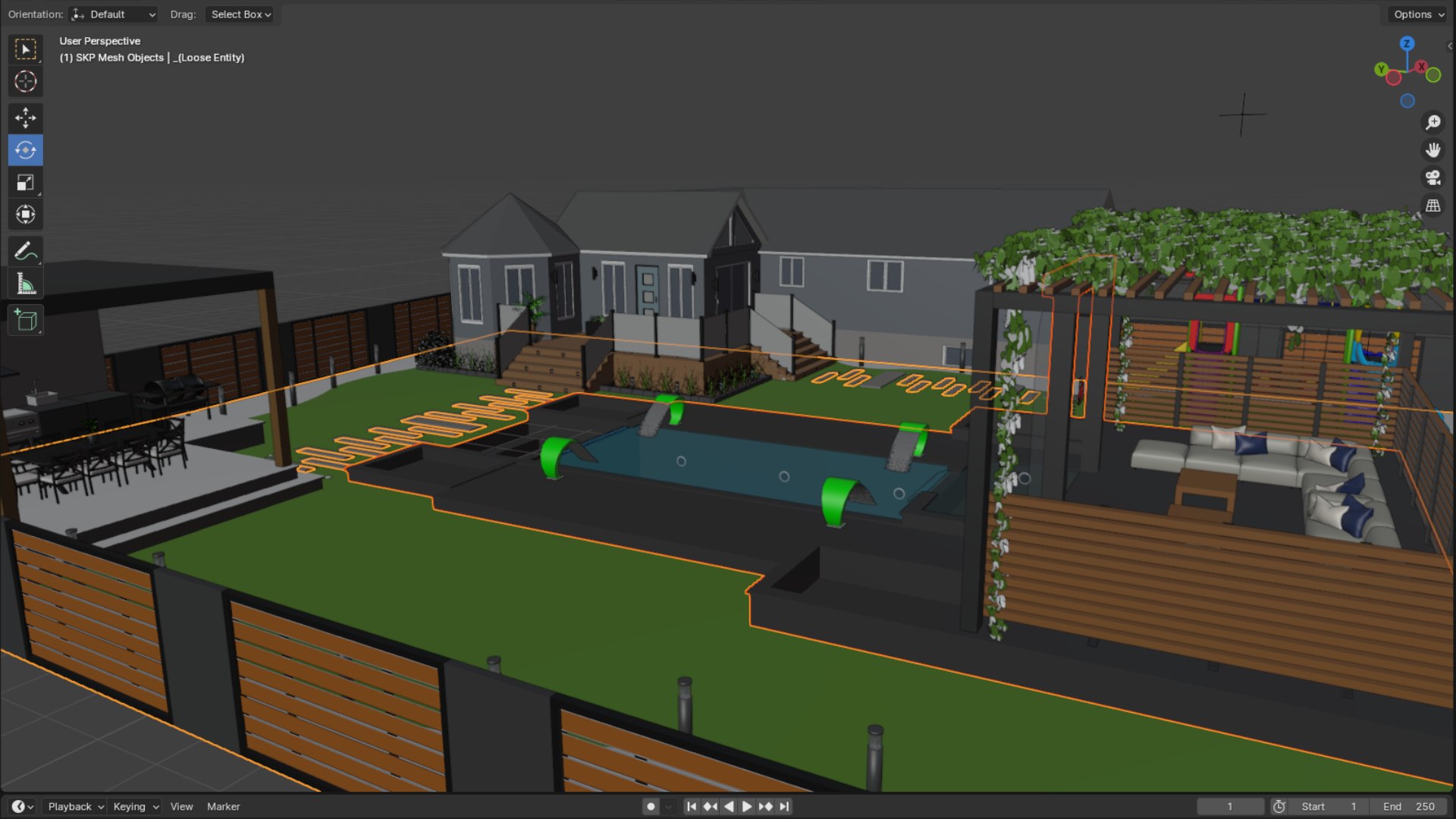 3D Backyard Swimming Pool Landscape With Gazebo BBQ Area - TurboSquid ...