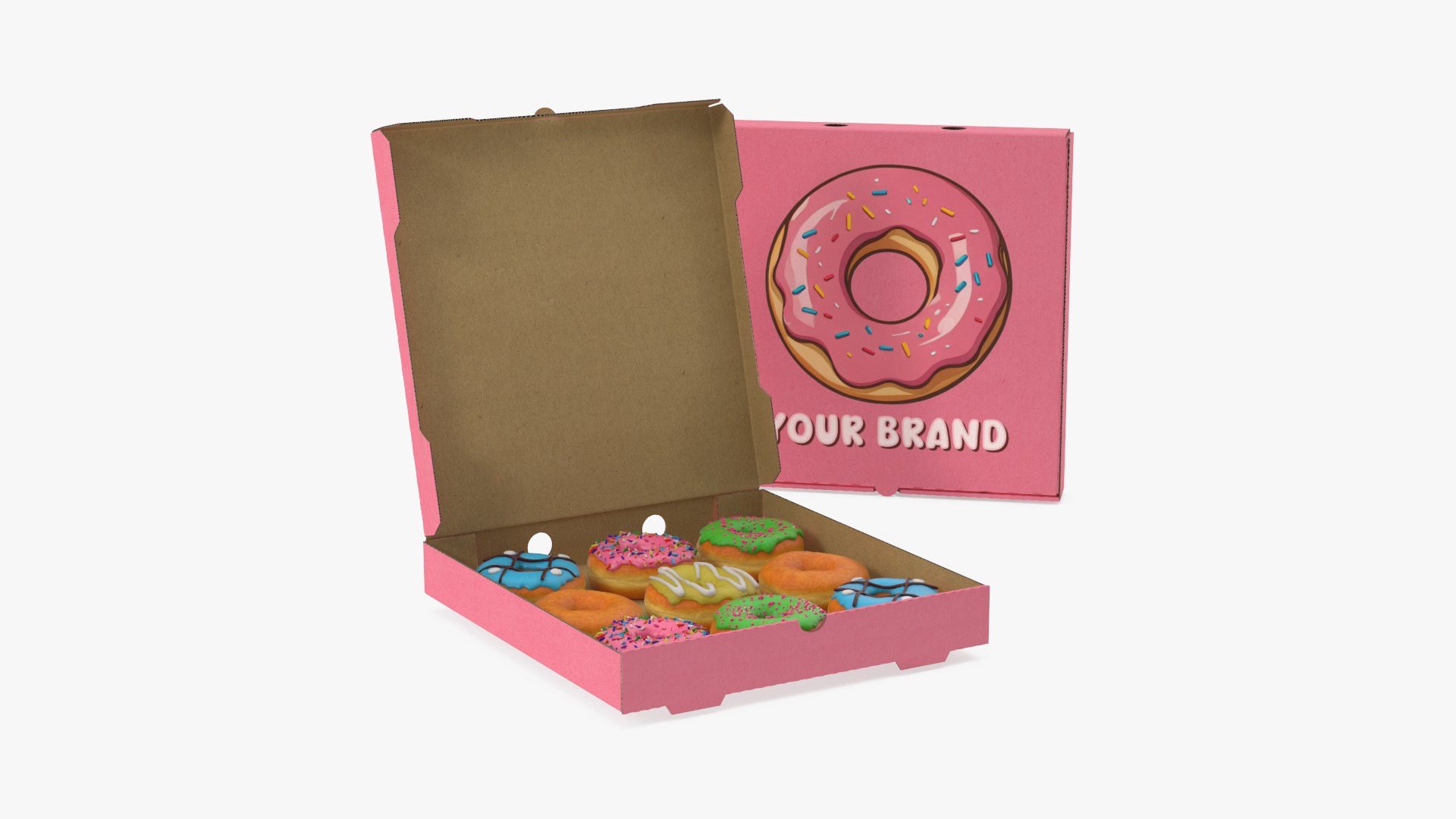 3D Assorted Donuts In Box With Brand Logo Mockup Model - TurboSquid 2297324