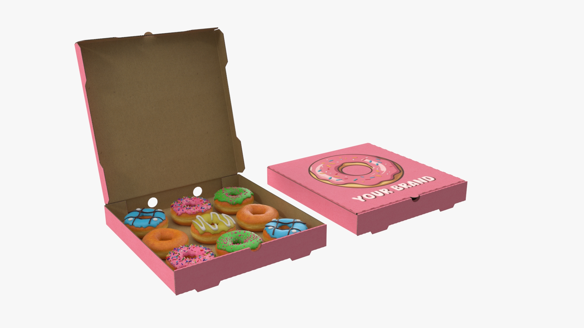 3D Assorted Donuts In Box With Brand Logo Mockup Model - TurboSquid 2297324