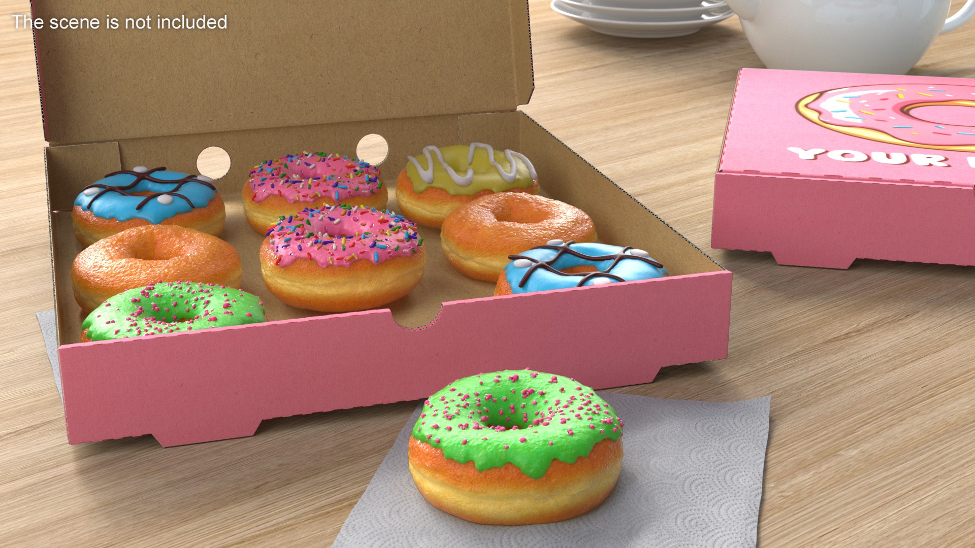 3D Assorted Donuts In Box With Brand Logo Mockup Model - TurboSquid 2297324