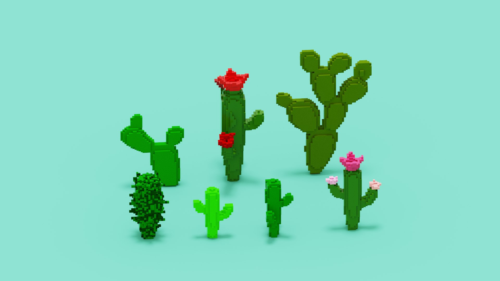 3D Voxel Cactus Set - TurboSquid 1955682