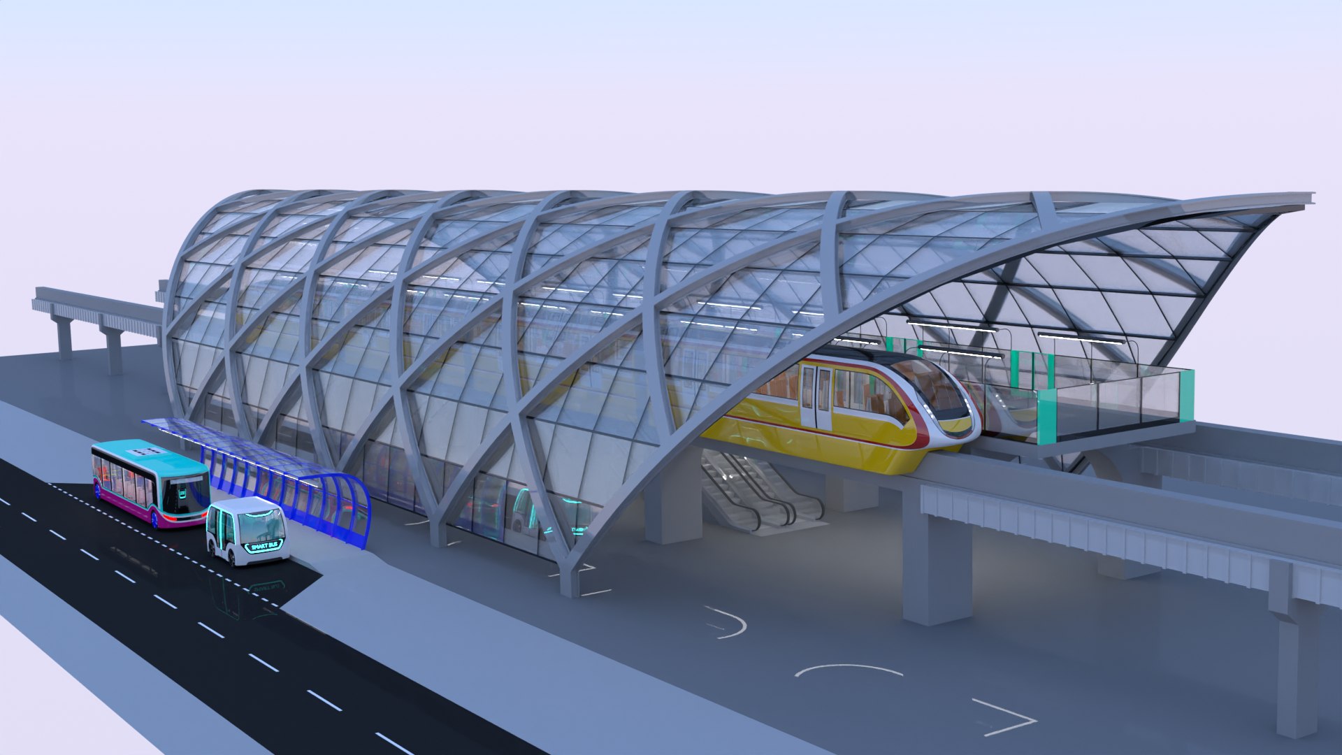 3D Monorail And Bus Station - TurboSquid 2190441