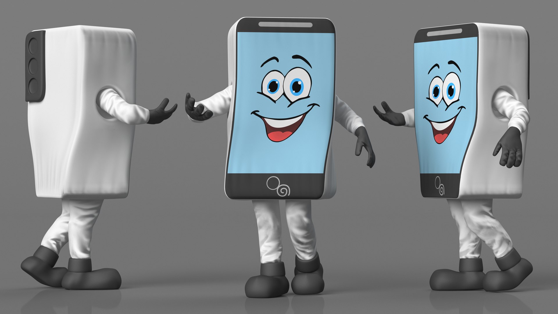 3D Smiling Mascot Character Mobile Phone Walking Model - TurboSquid 2073163