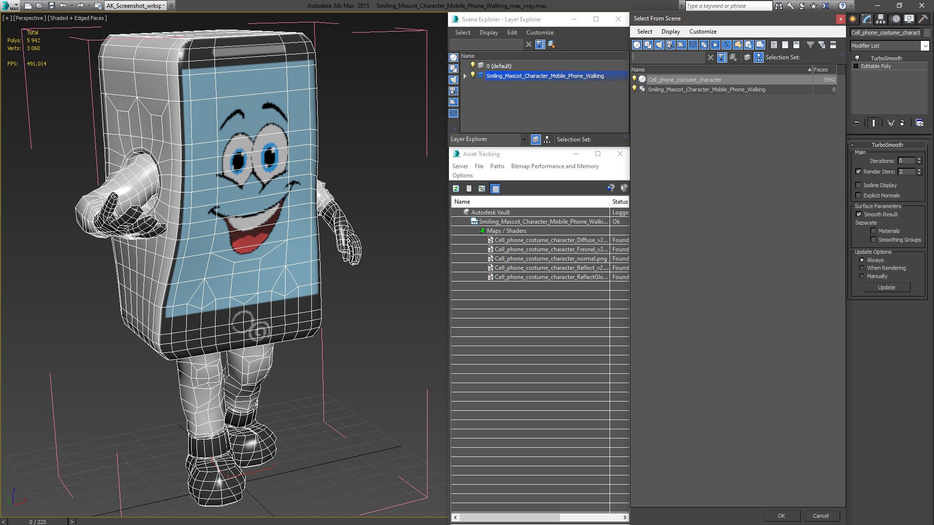 3D Smiling Mascot Character Mobile Phone Walking Model - TurboSquid 2073163