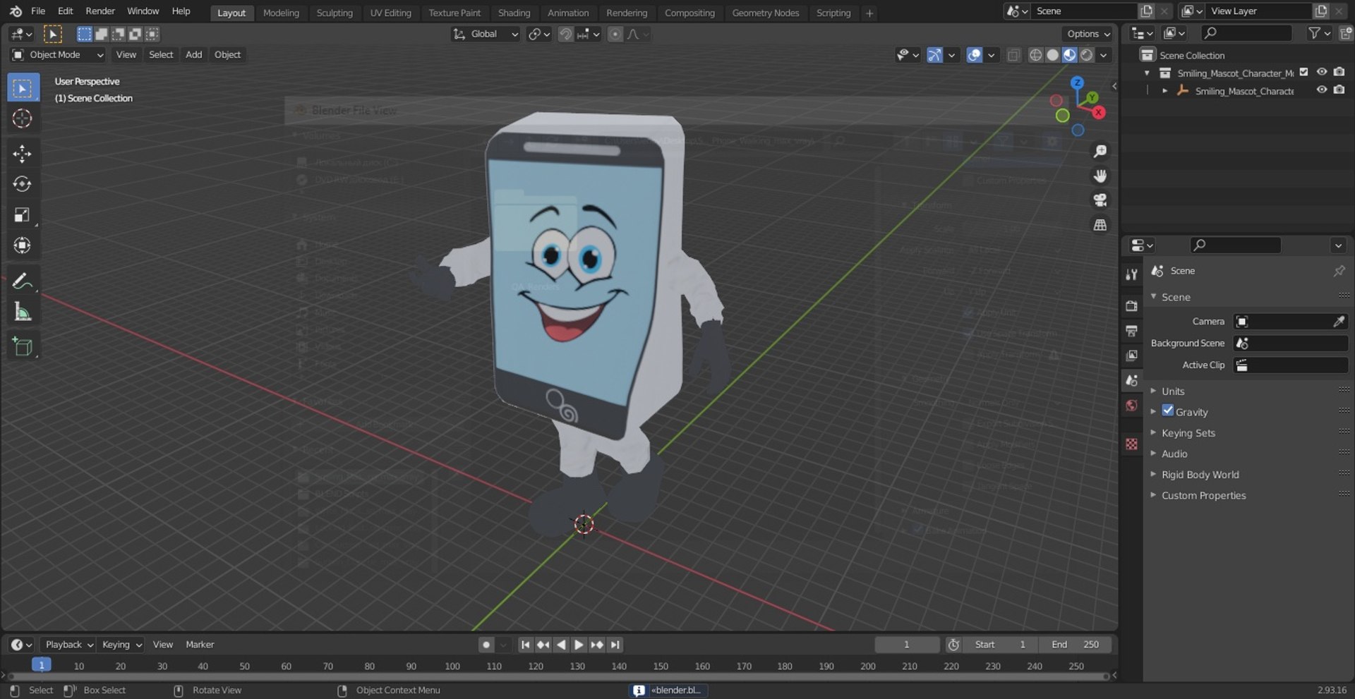 3D Smiling Mascot Character Mobile Phone Walking Model - TurboSquid 2073163