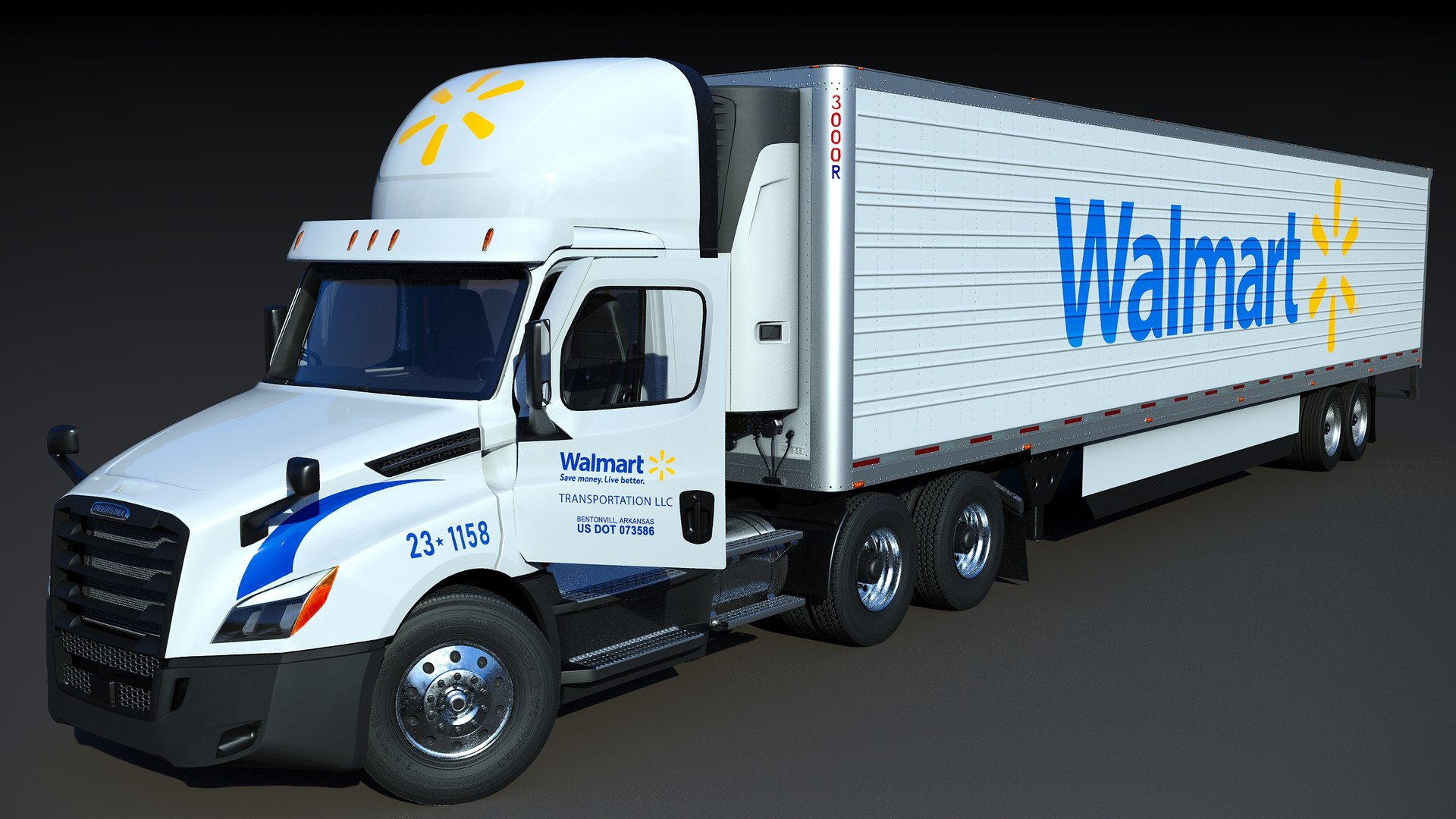 Freightliner Cascadia Day Cab With Trailer Walmart 3D Model ...