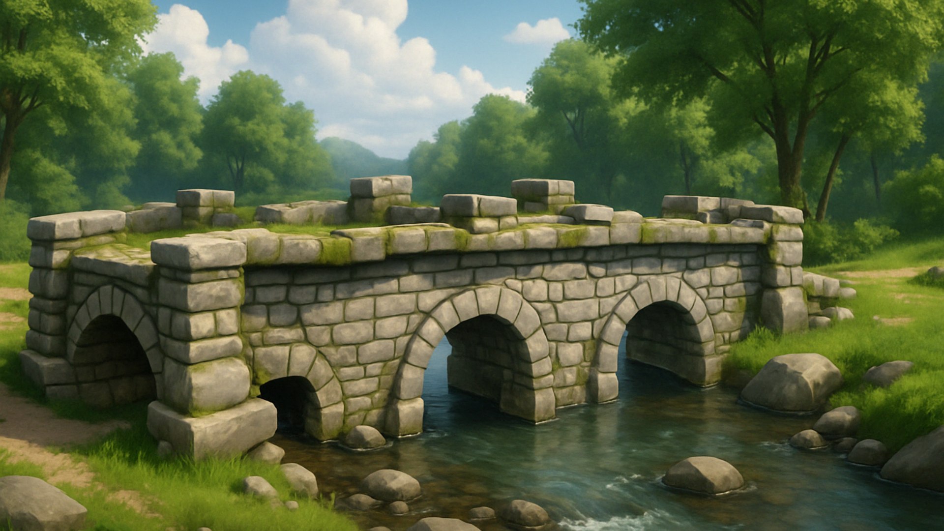 Stylized Game Ready Stone Bridge 3K Triangles Low Poly FBX OBJ BLEND 3D ...