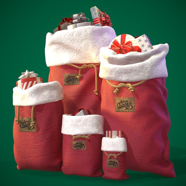 Christmas Santa gift bags Set PBR 3D model - TurboSquid 1982543