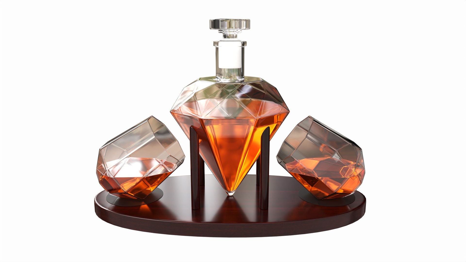 3D Diamond Whisky Decanter With Glasses And Wooden Holder model ...