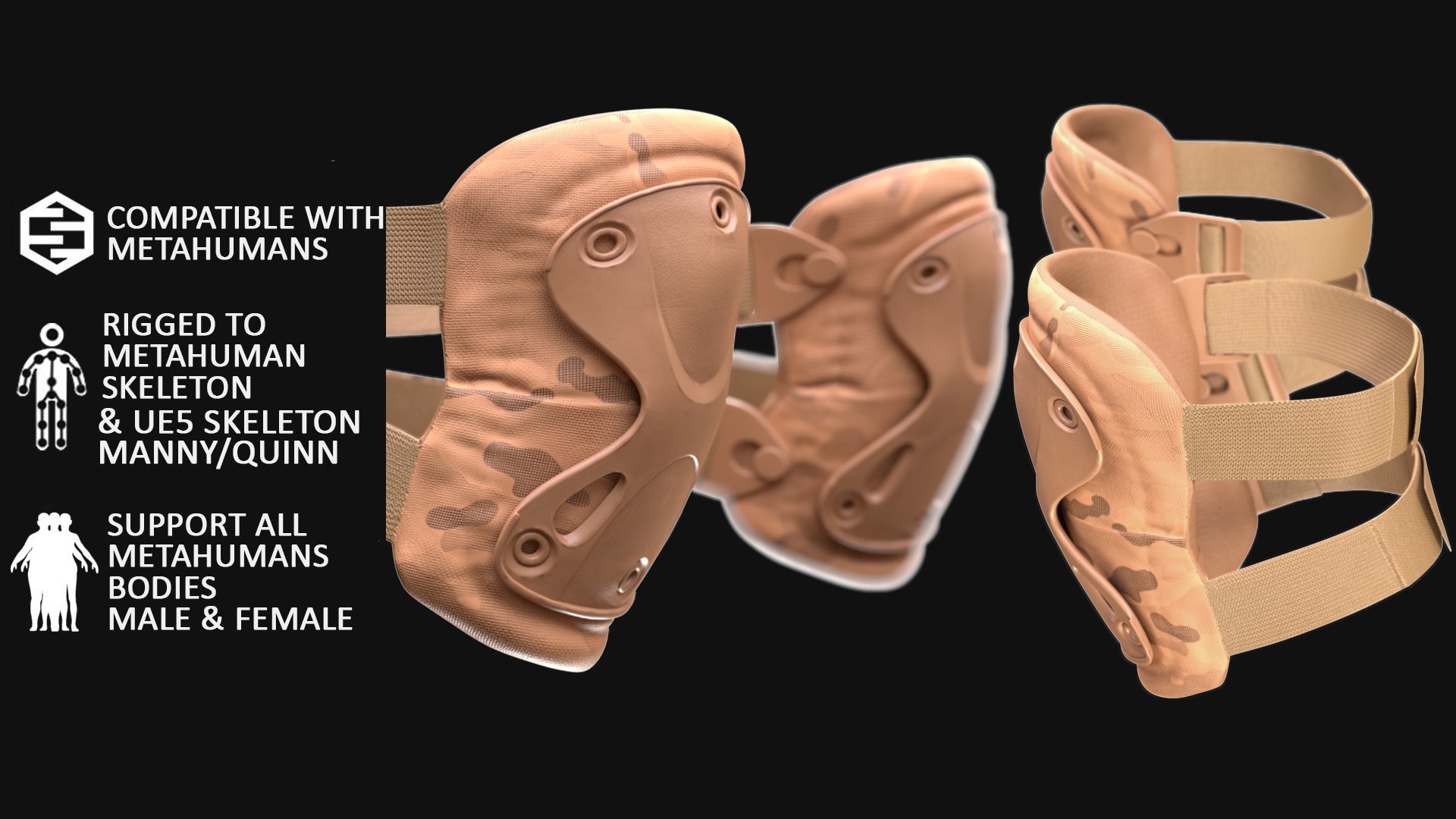 3D Tactical Knee Pads 16 - All MH Bodies And UE5 Skeletons - Rigged ...