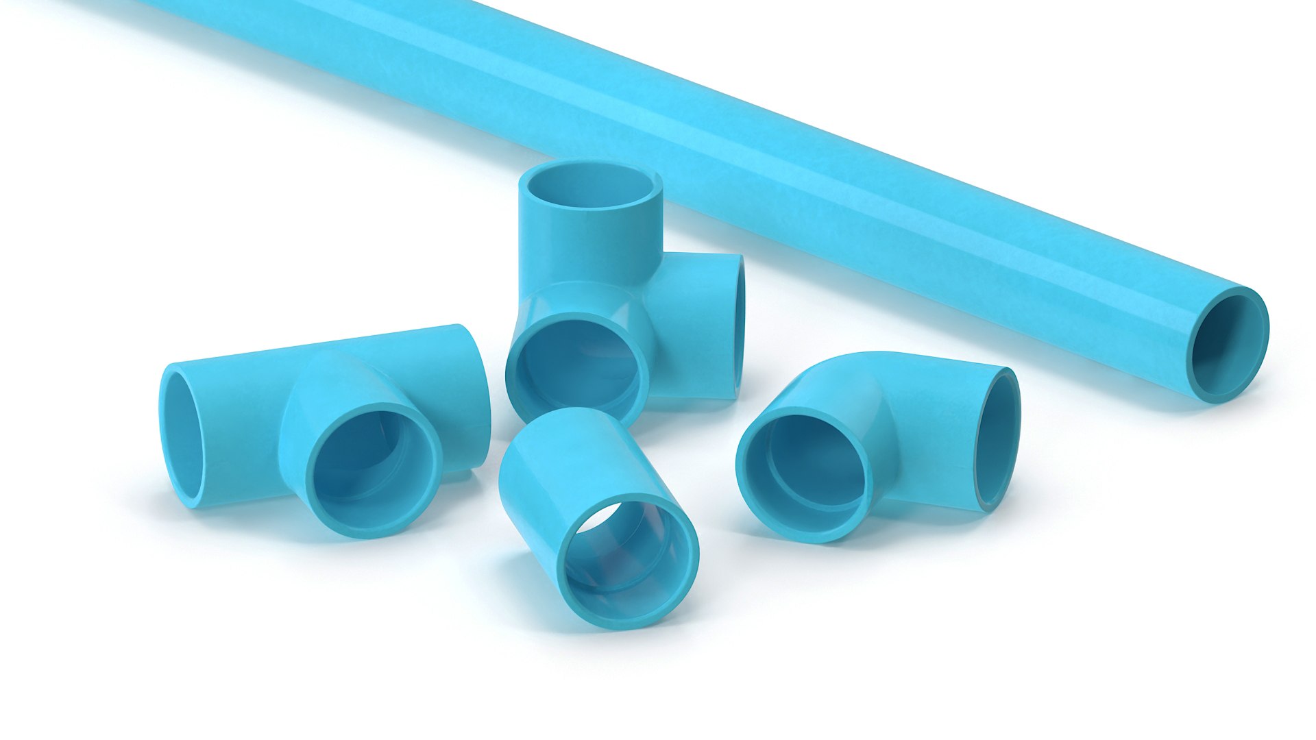 3D PVC Pipes And Fittings Blue 28D Model - TurboSquid 2302325
