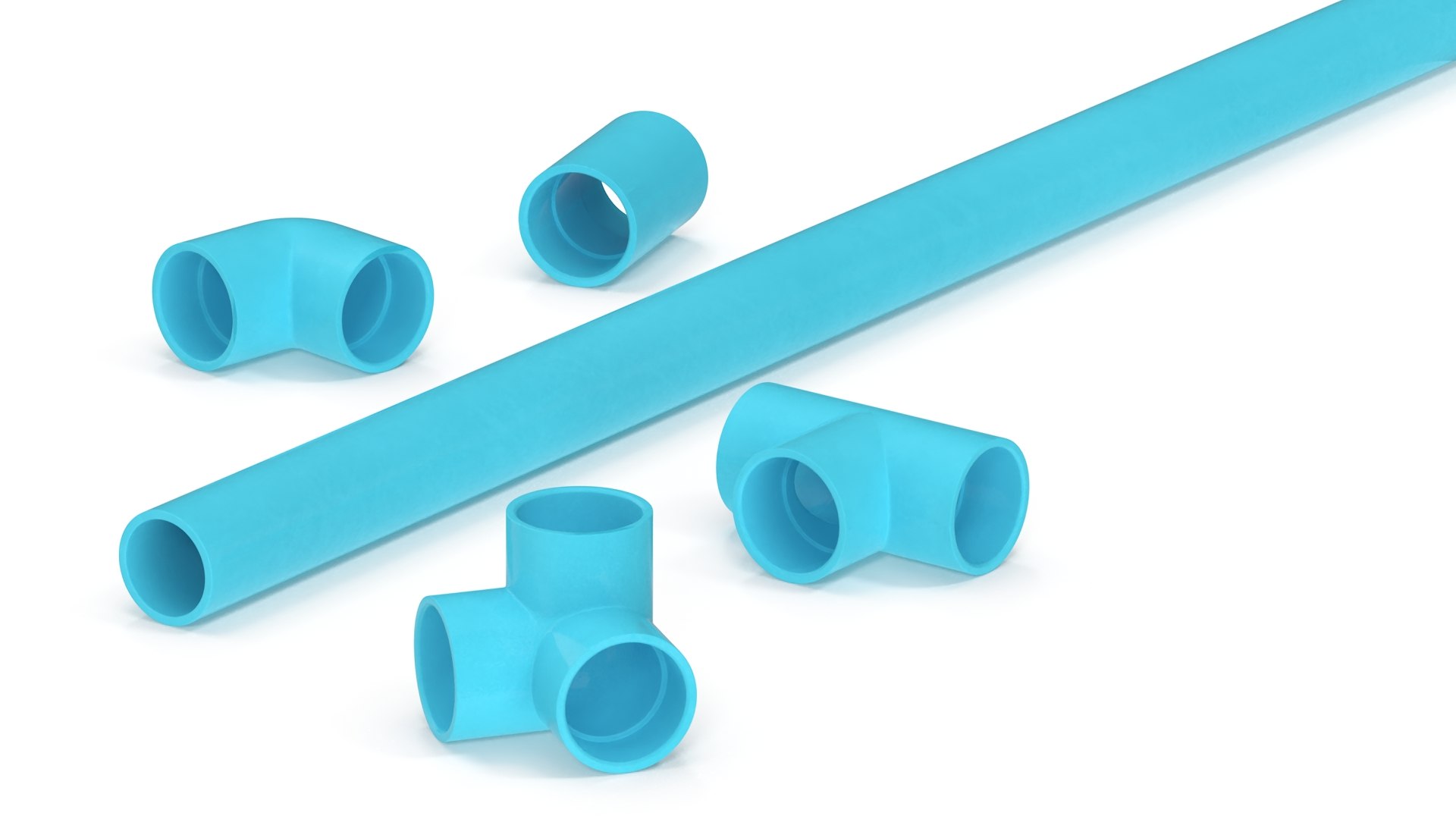 3D PVC Pipes And Fittings Blue 28D Model - TurboSquid 2302325