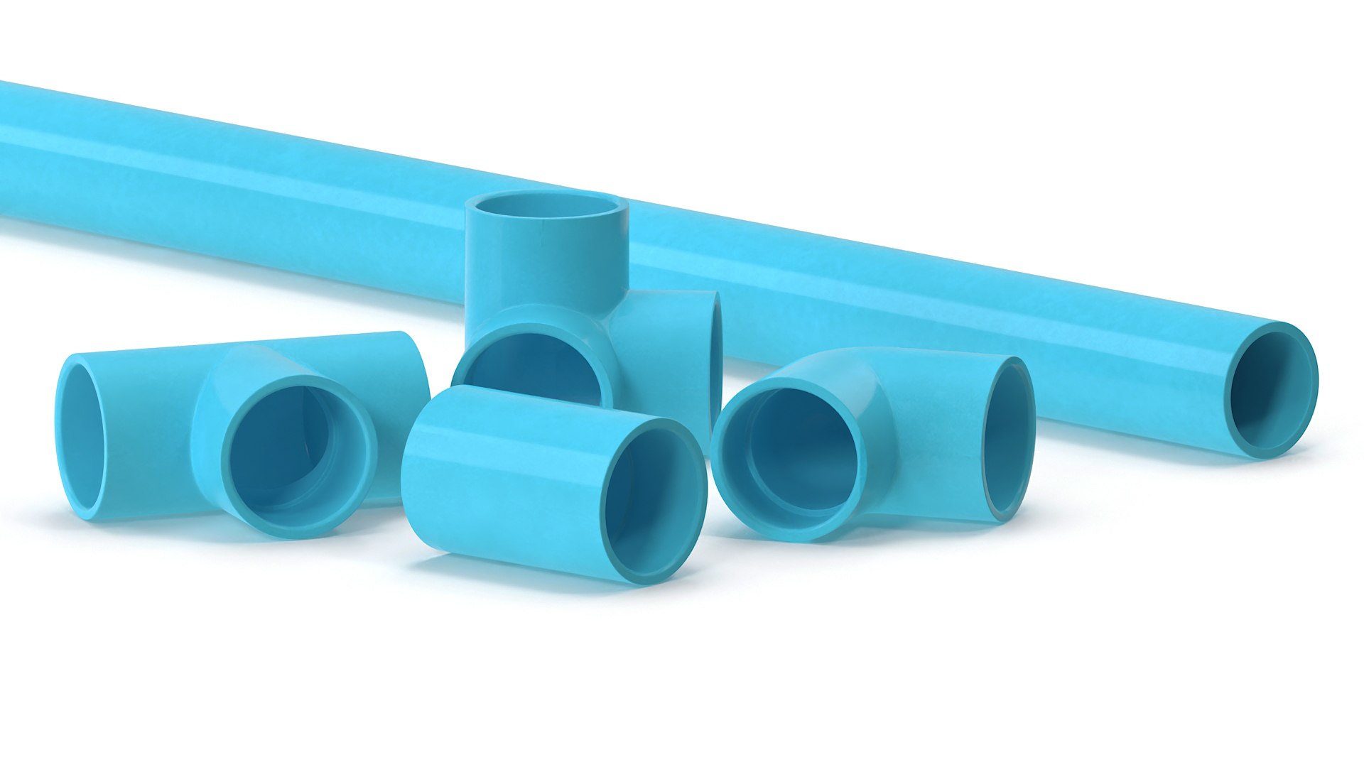 3D PVC Pipes And Fittings Blue 28D Model - TurboSquid 2302325