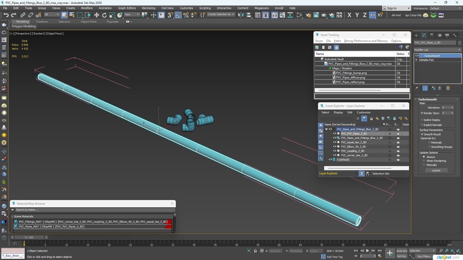 3D PVC Pipes And Fittings Blue 28D Model - TurboSquid 2302325