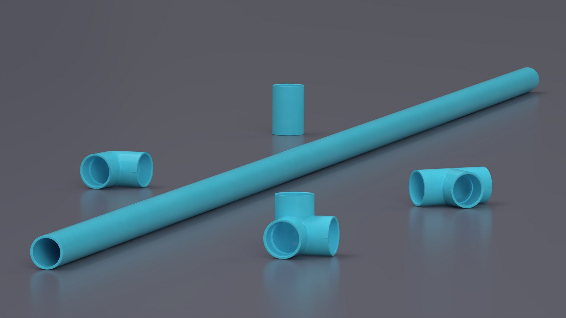 3D PVC Pipes And Fittings Blue 28D Model - TurboSquid 2302325