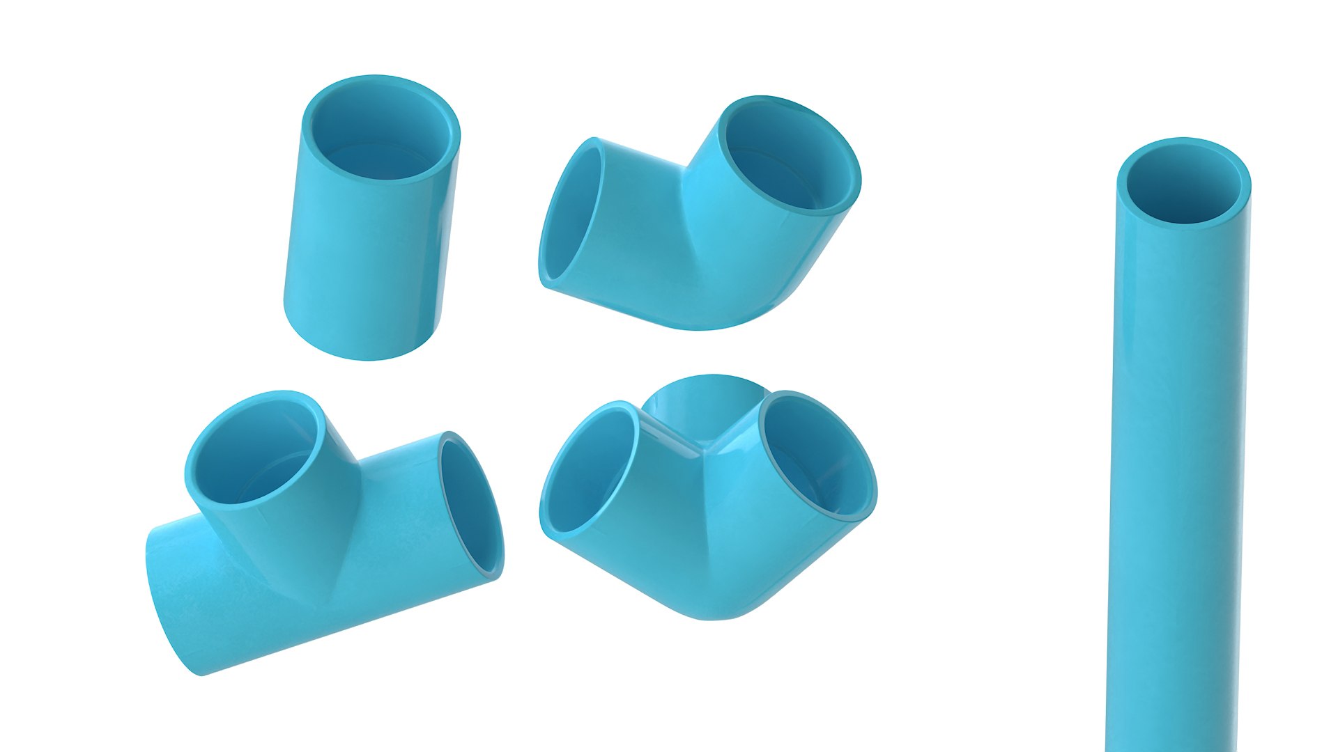 3D PVC Pipes And Fittings Blue 28D Model - TurboSquid 2302325