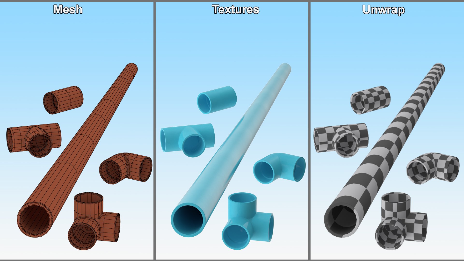 3D PVC Pipes And Fittings Blue 28D Model - TurboSquid 2302325