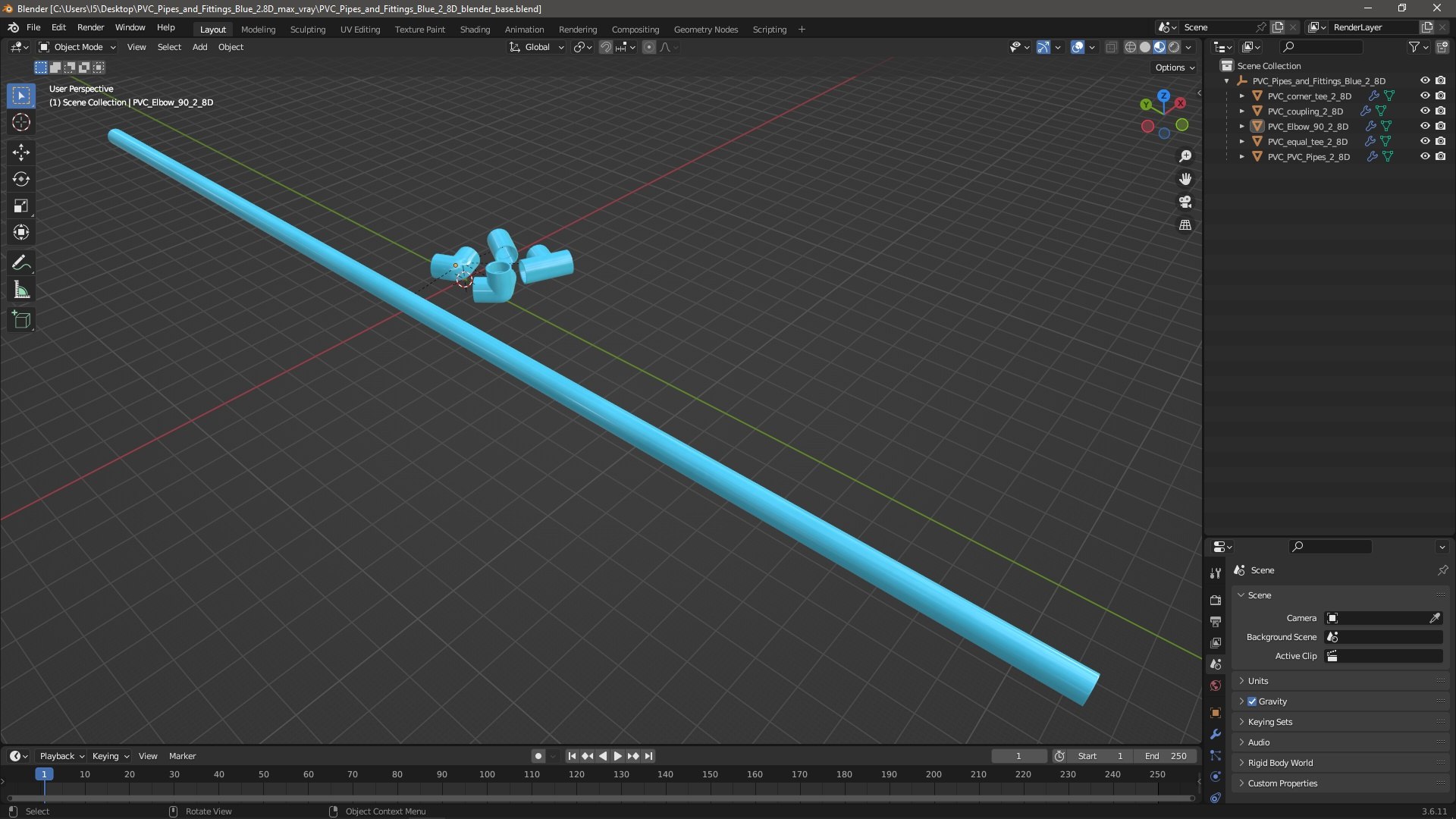 3D PVC Pipes And Fittings Blue 28D Model - TurboSquid 2302325