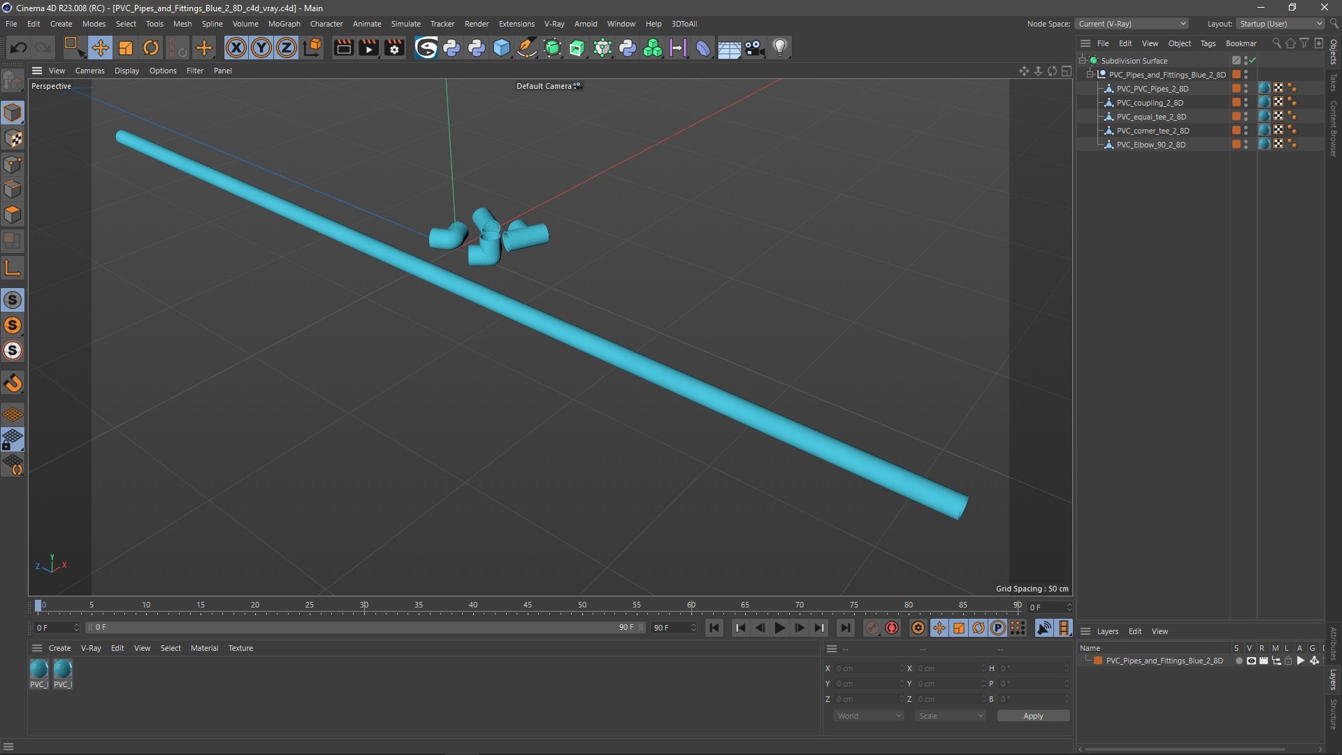 3D PVC Pipes And Fittings Blue 28D Model - TurboSquid 2302325