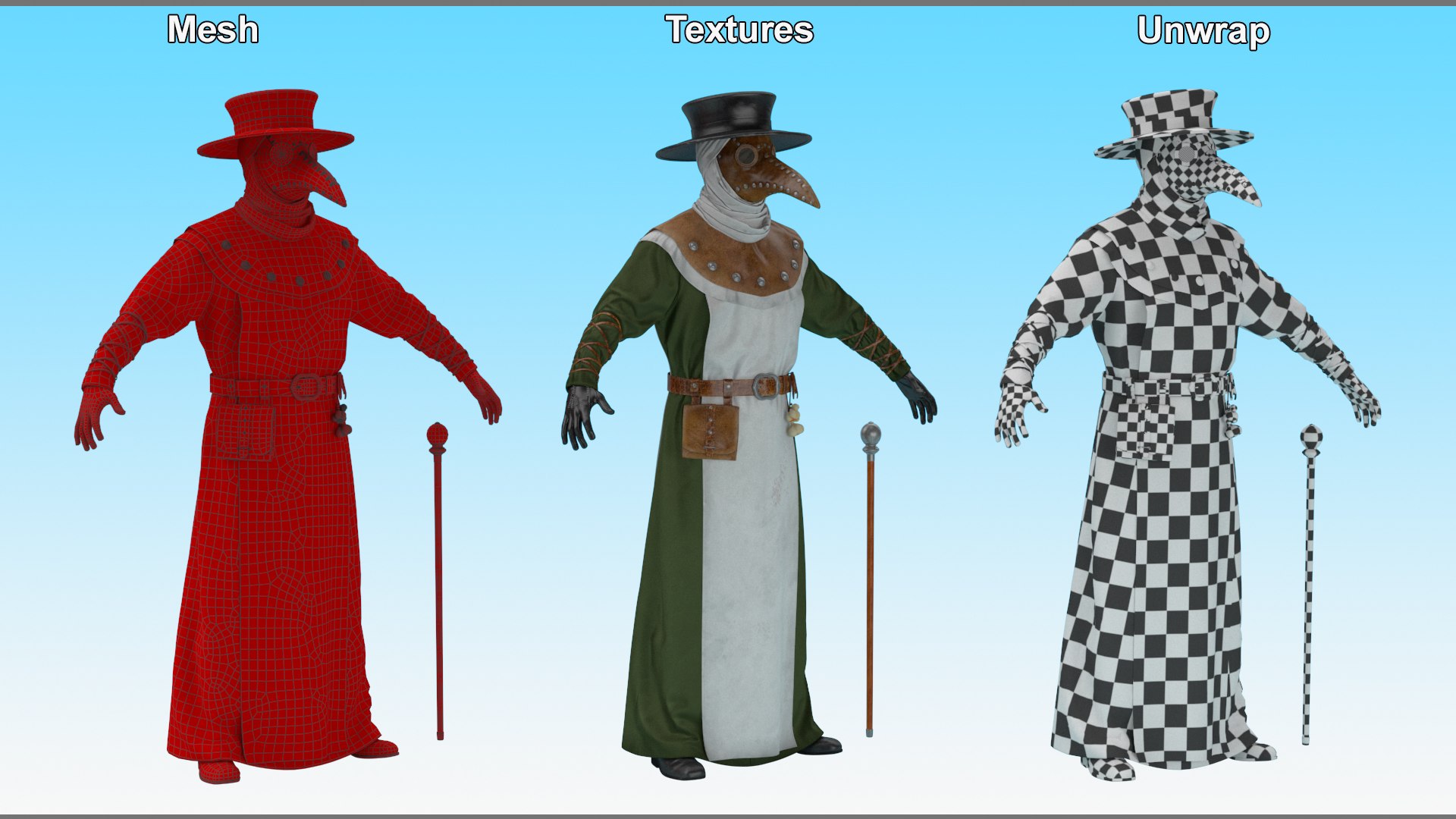 Plague Doctor Costume With Staff 3D - TurboSquid 2396159