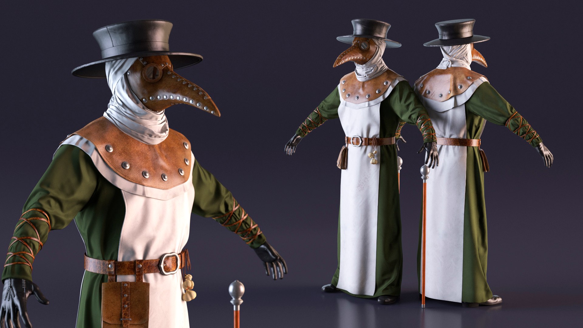 Plague Doctor Costume With Staff 3D - TurboSquid 2396159