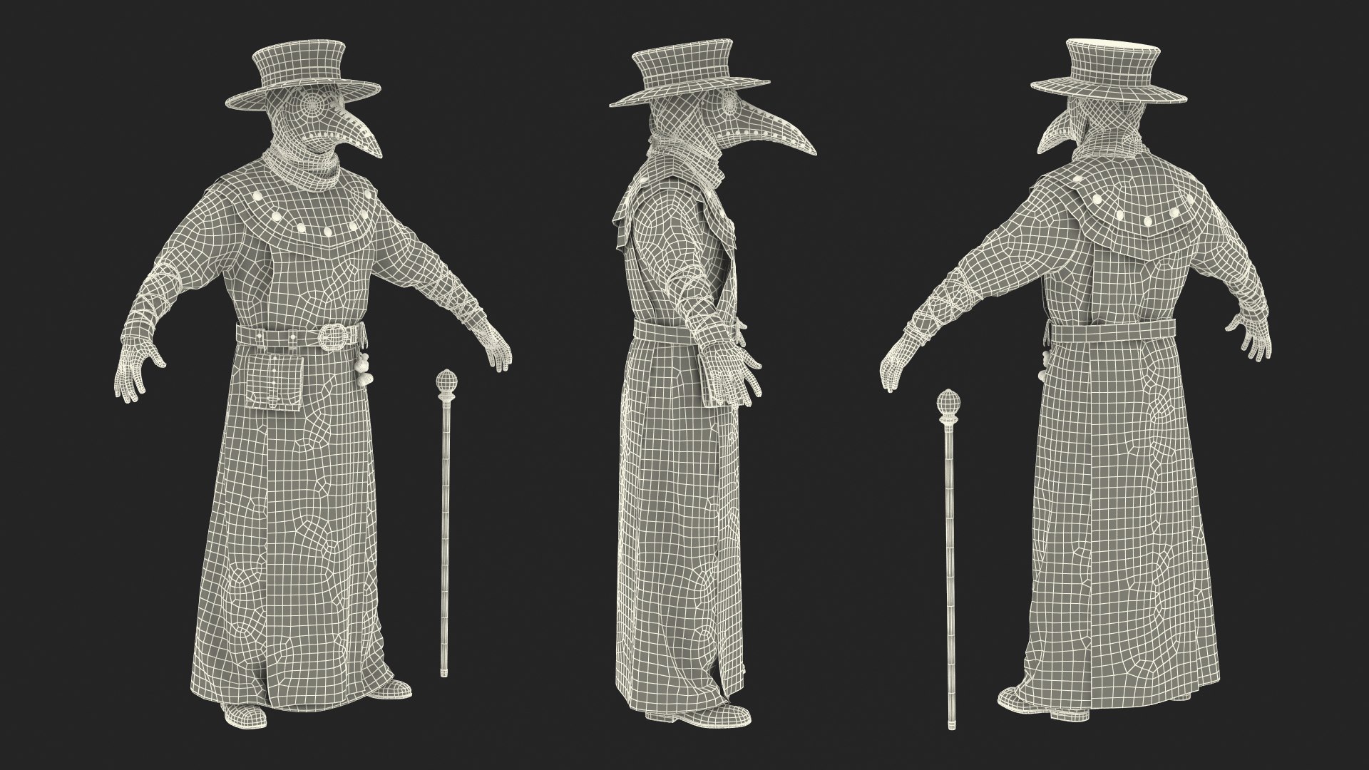 Plague Doctor Costume With Staff 3D - TurboSquid 2396159