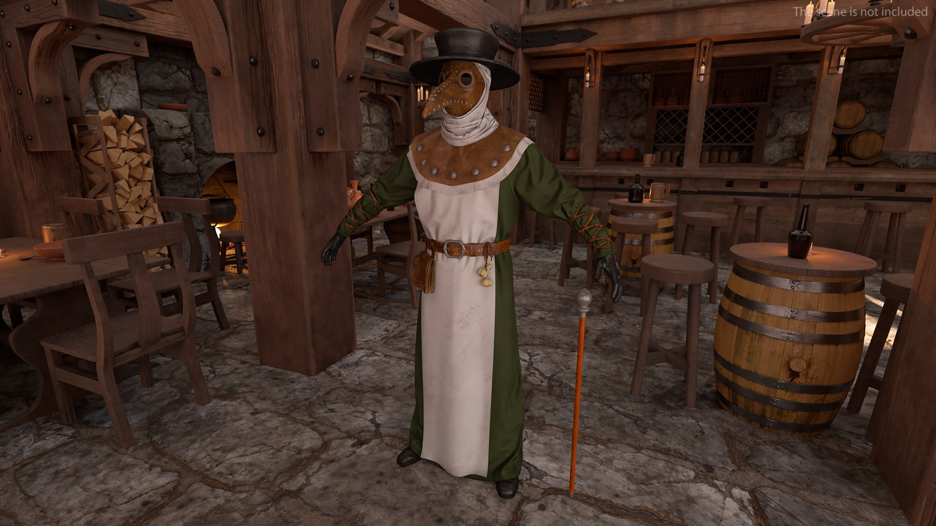 Plague Doctor Costume With Staff 3D - TurboSquid 2396159