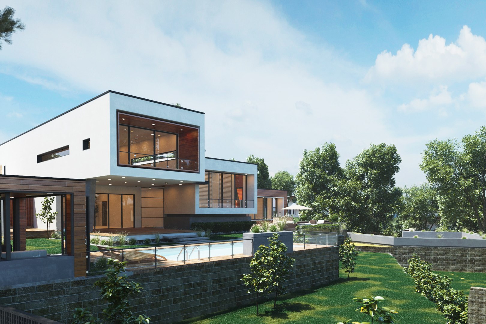 3D model A modern house scene environment with forest surrounded ...