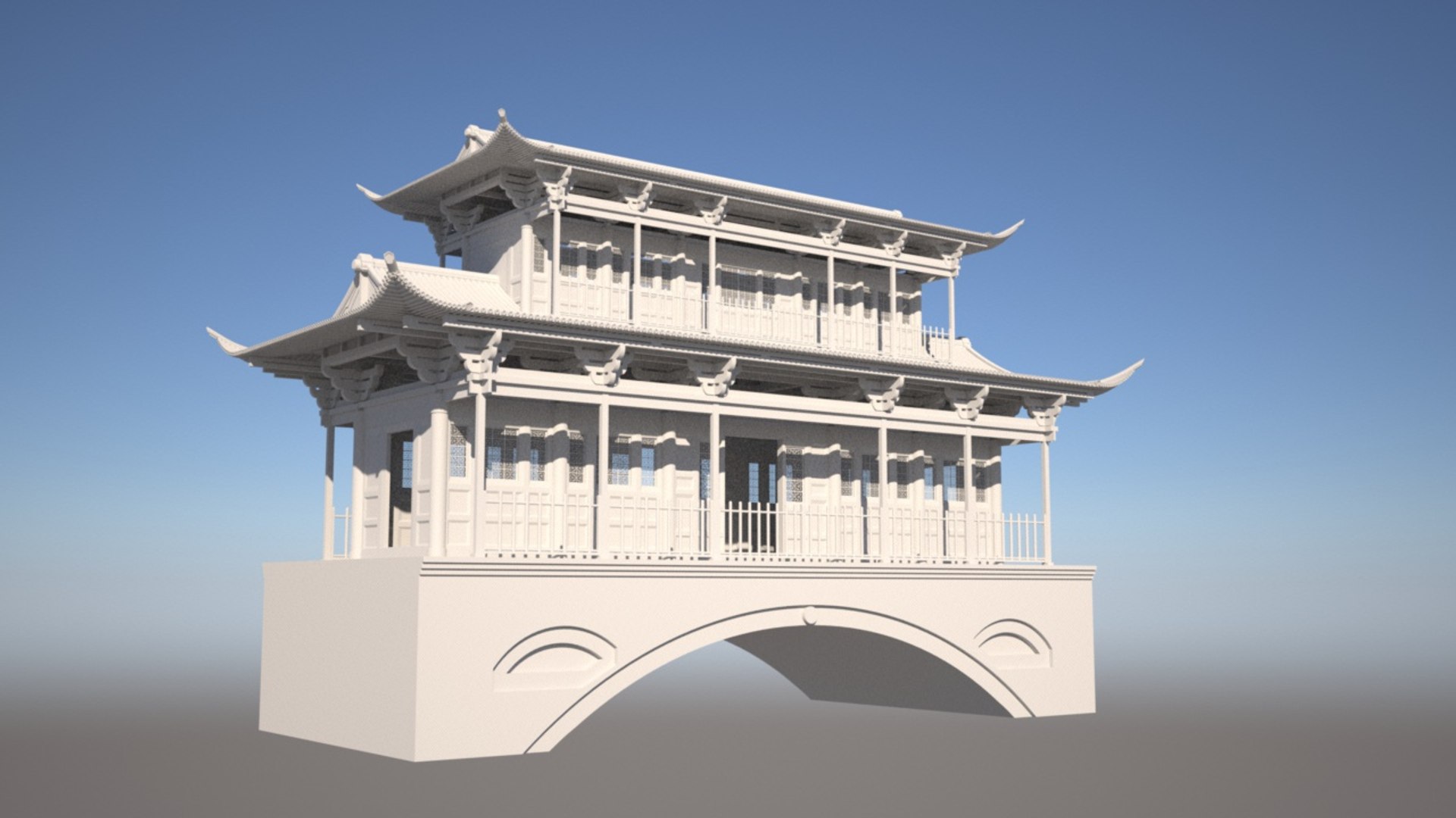 3d model chinese temple bridge