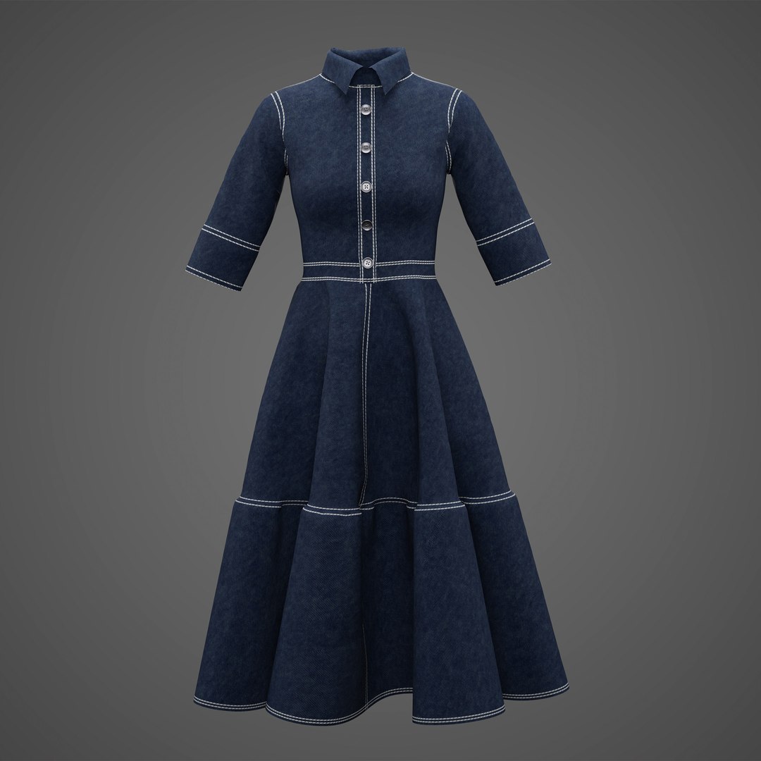 3D Denim Dress Model - TurboSquid 2246002