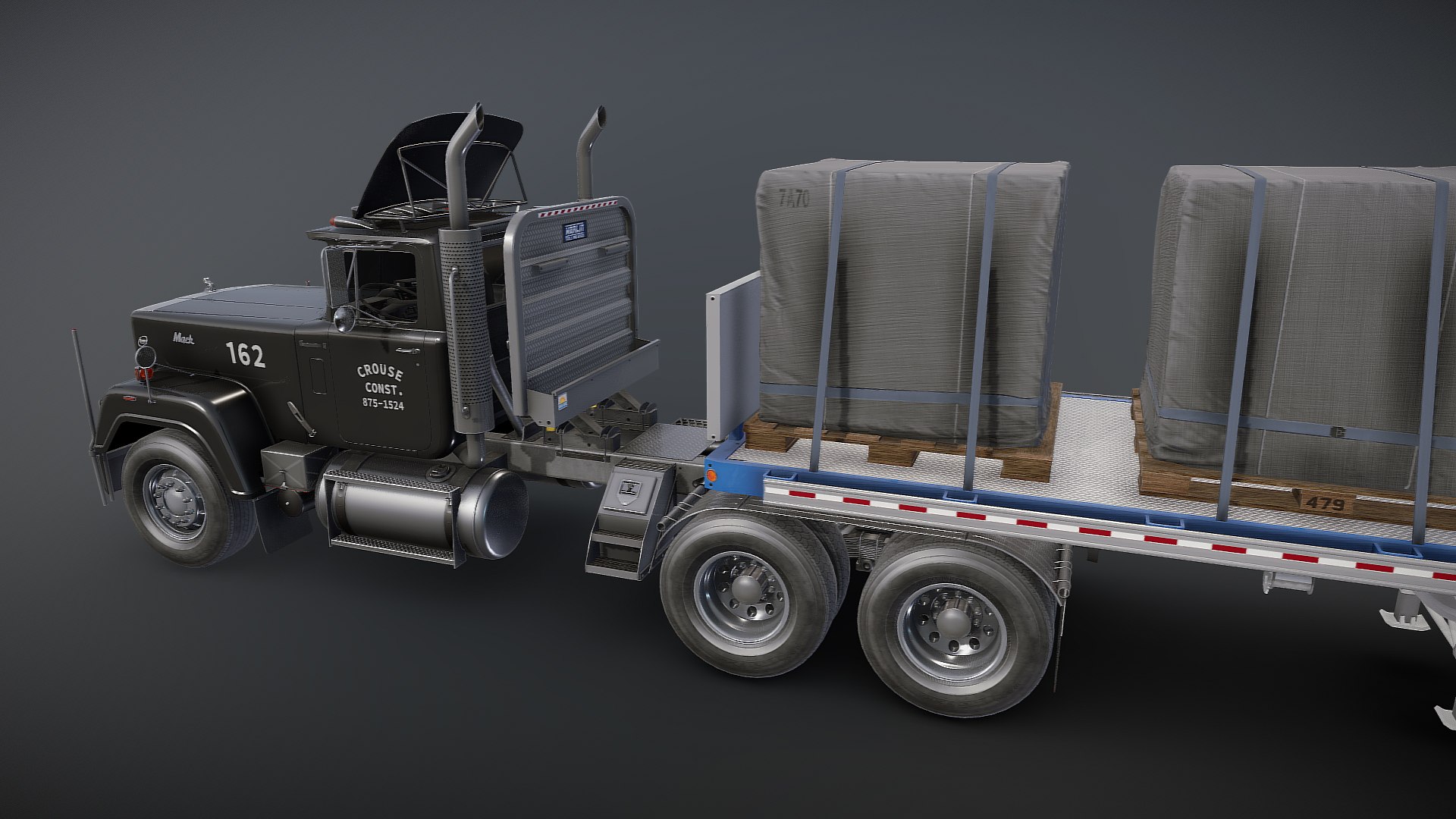 3D Mack SuperLiner flatbed trailer truck model - TurboSquid 2138465