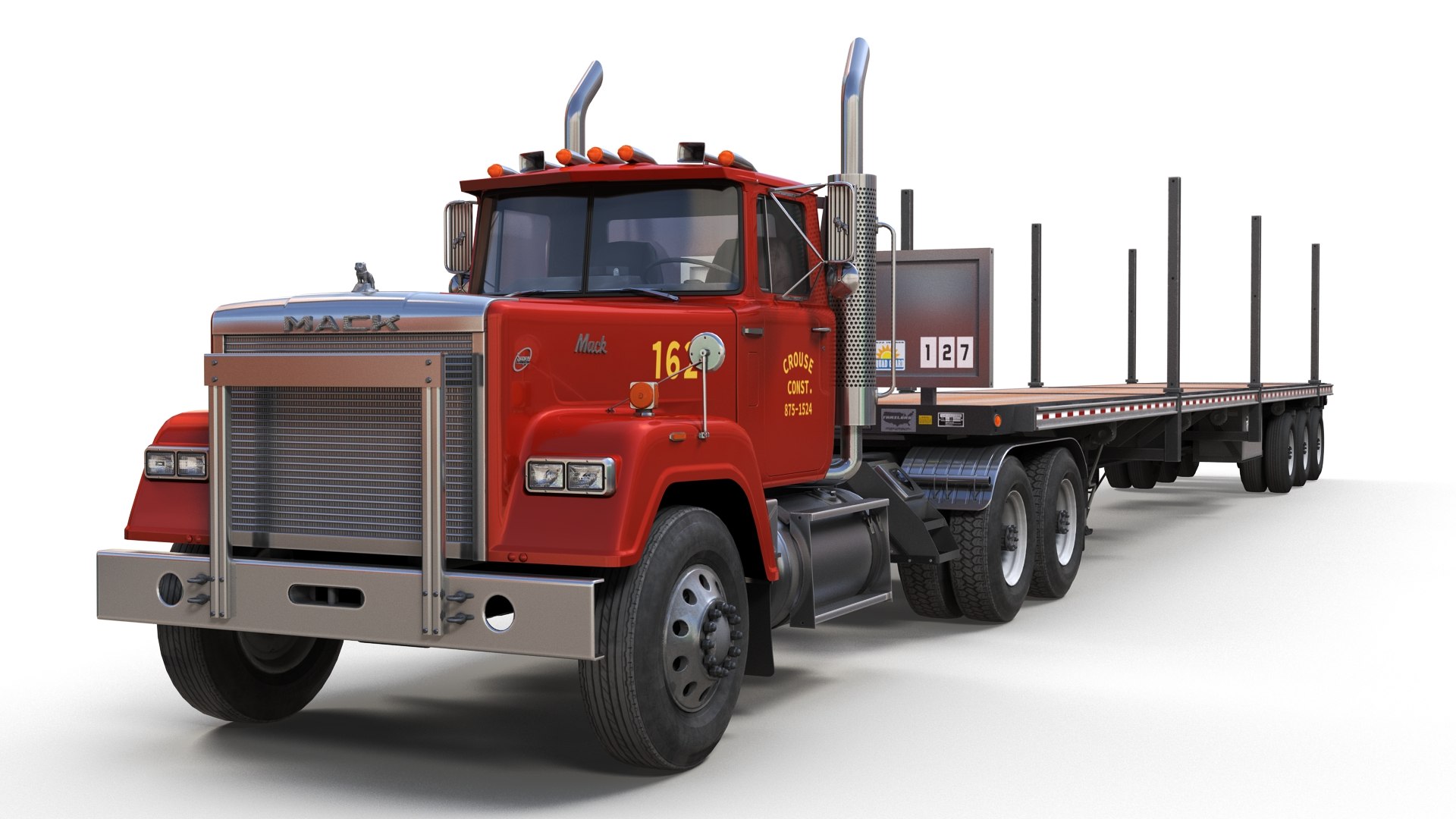 3D Mack SuperLiner flatbed trailer truck model - TurboSquid 2138465