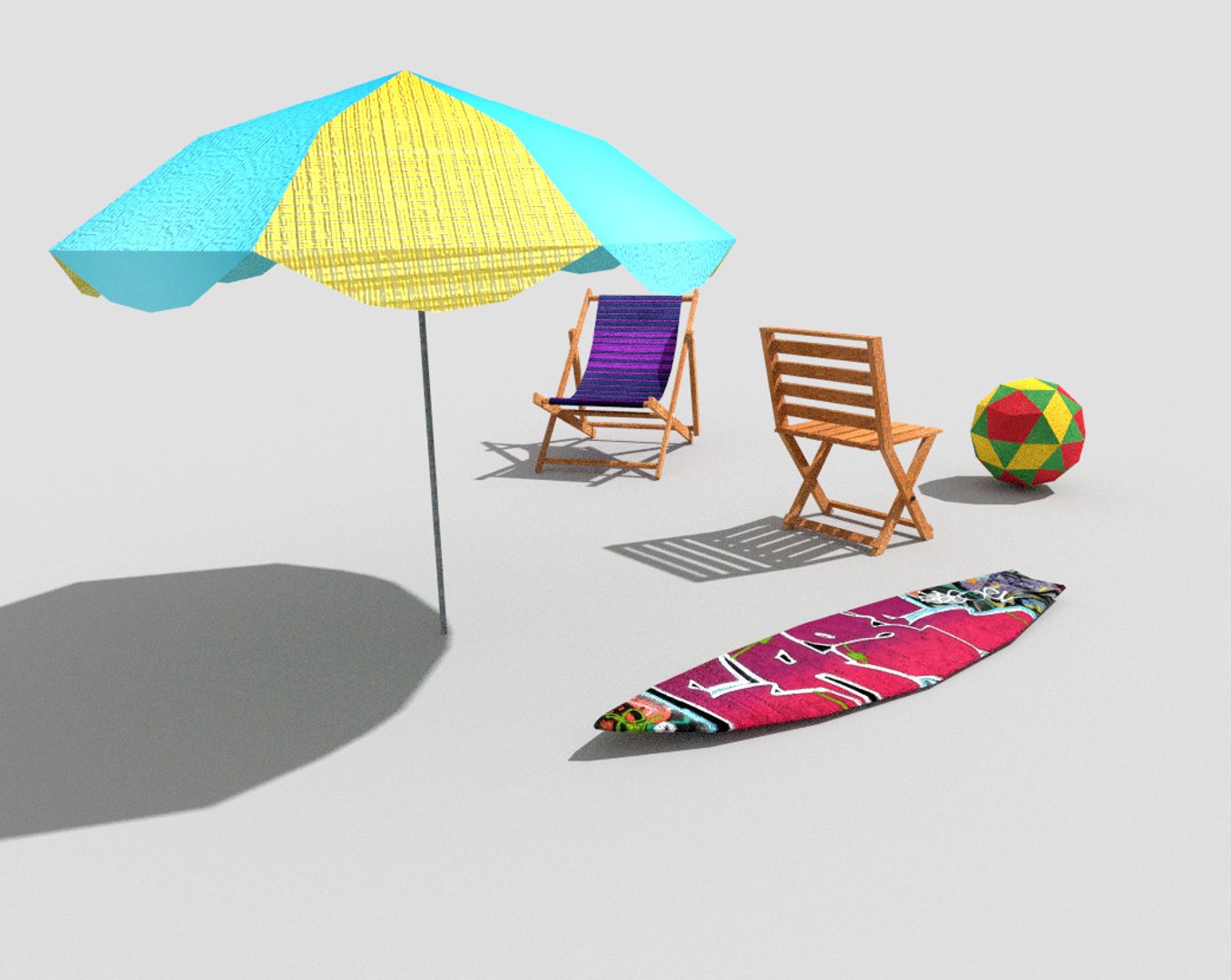 Contains 5 Beach Props 3d Obj