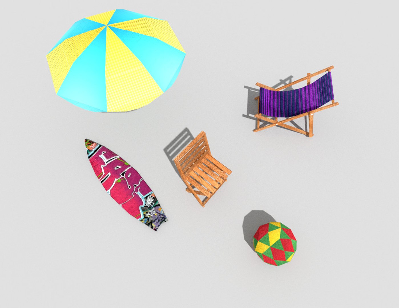 Contains 5 Beach Props 3d Obj