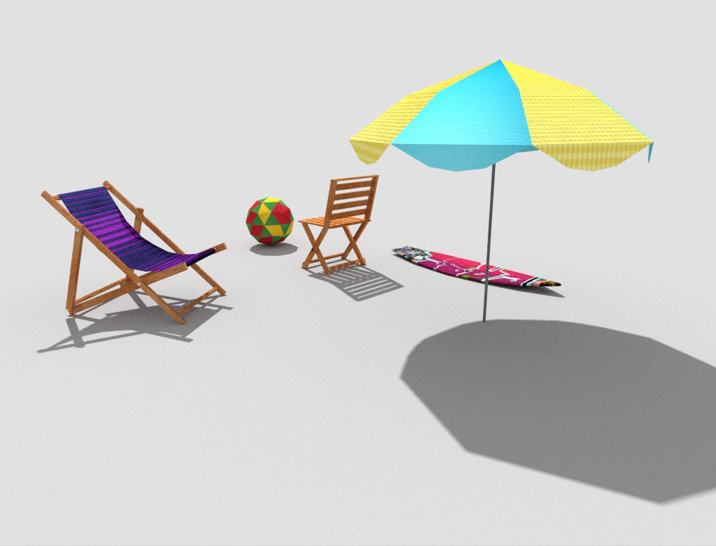Contains 5 Beach Props 3d Obj