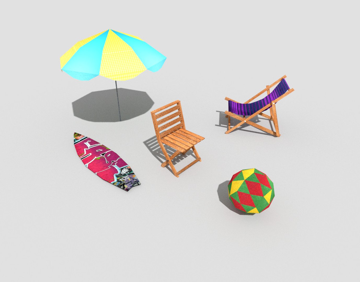 Contains 5 Beach Props 3d Obj