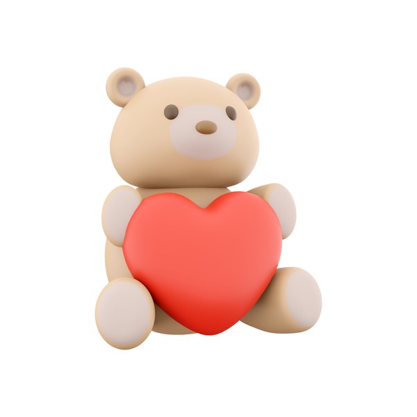 3d Icon of teddy bear toy with a heart model - TurboSquid 2045843