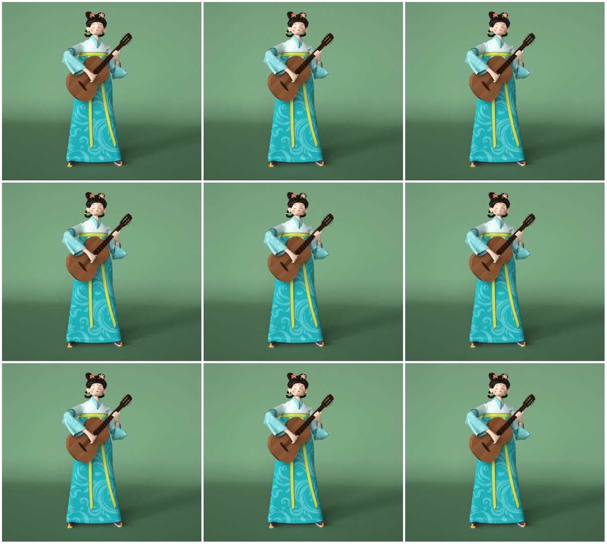 Play Guitar Play Pipa Lady Model - TurboSquid 1797904