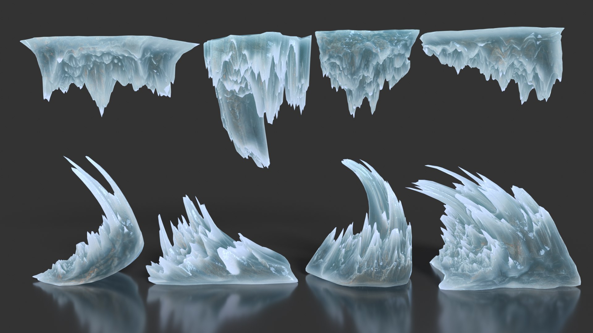 3D 8 Low Poly PBR Curve Ice Spike Model - TurboSquid 2162440