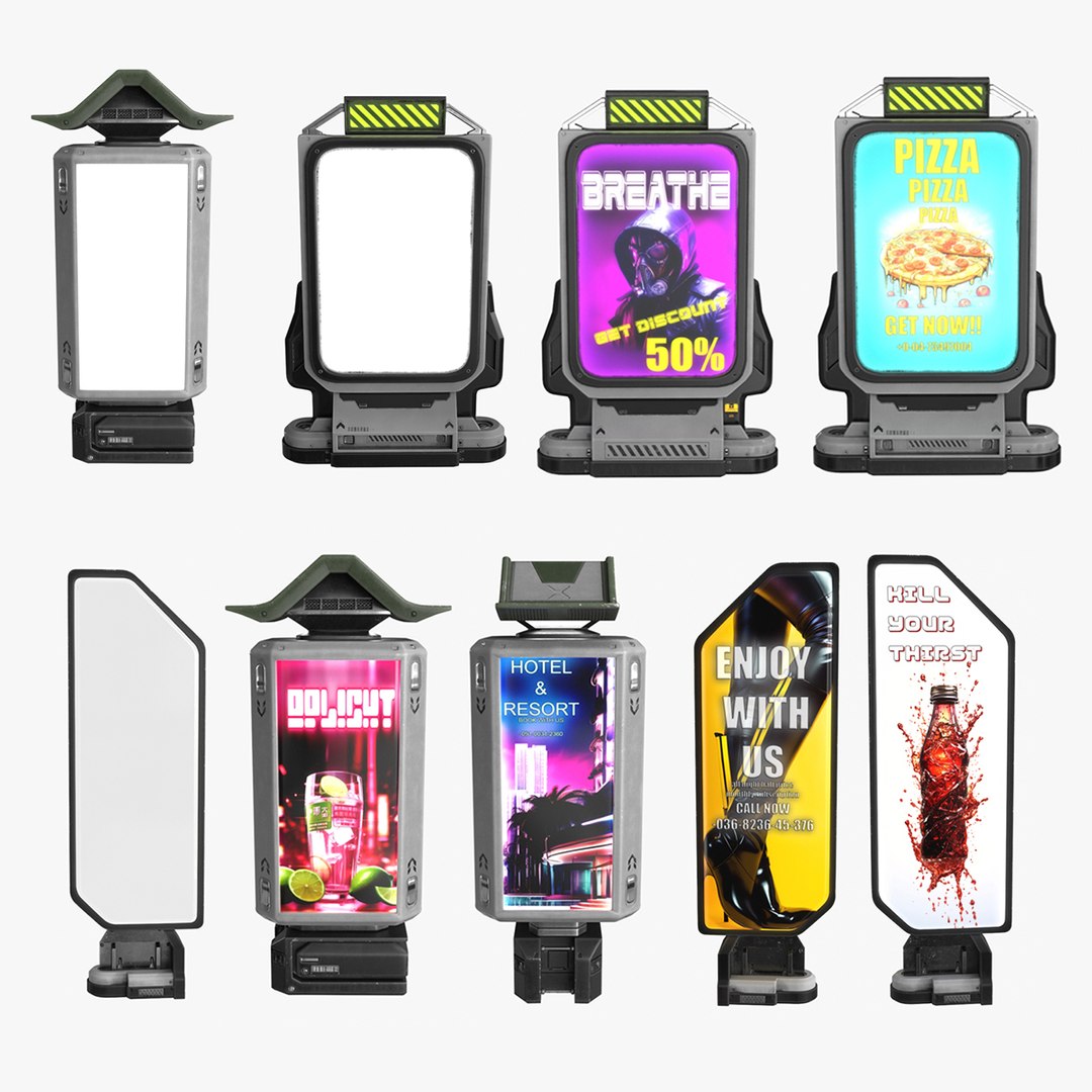 Sci-fi Billboard Sign set of 3 3D model - TurboSquid 2134225