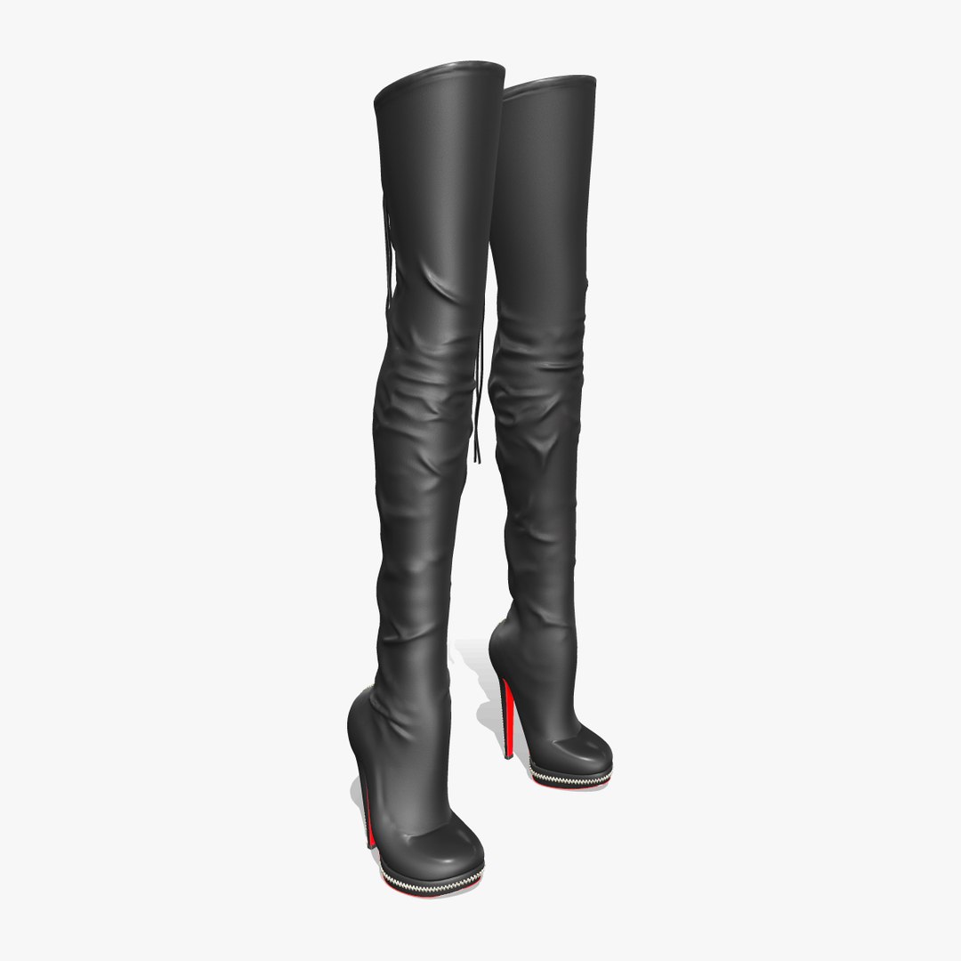 Black Leather Long Knee High Heel Boots Model - TurboSquid 1931740